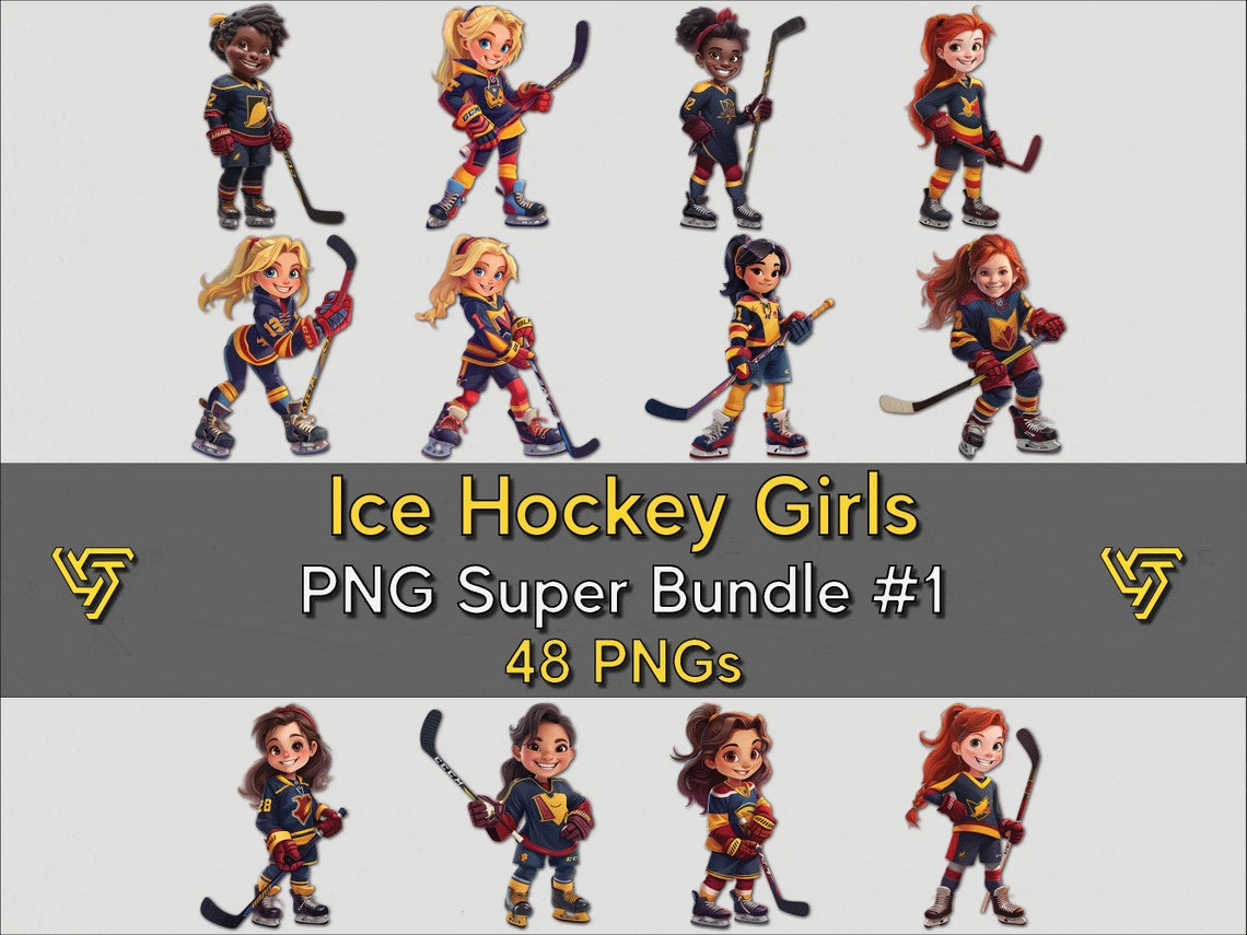 Ice Hockey Girls Clipart Bundle #1 - Instantly Download Your Ice Hockey ...