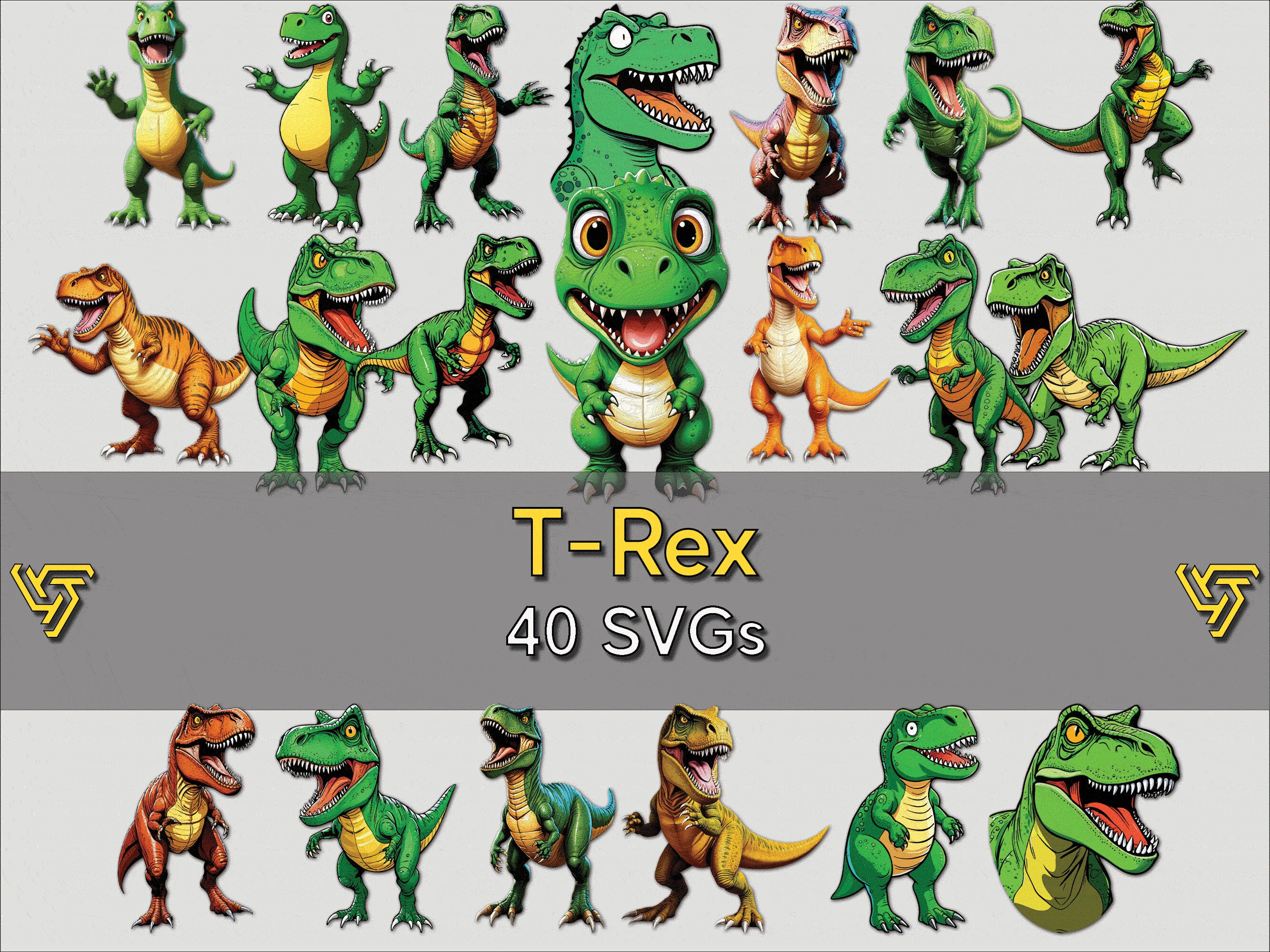 T-rex SVG Bundle #1 - 40 Clipart Designs Ready for Your Social Media ...