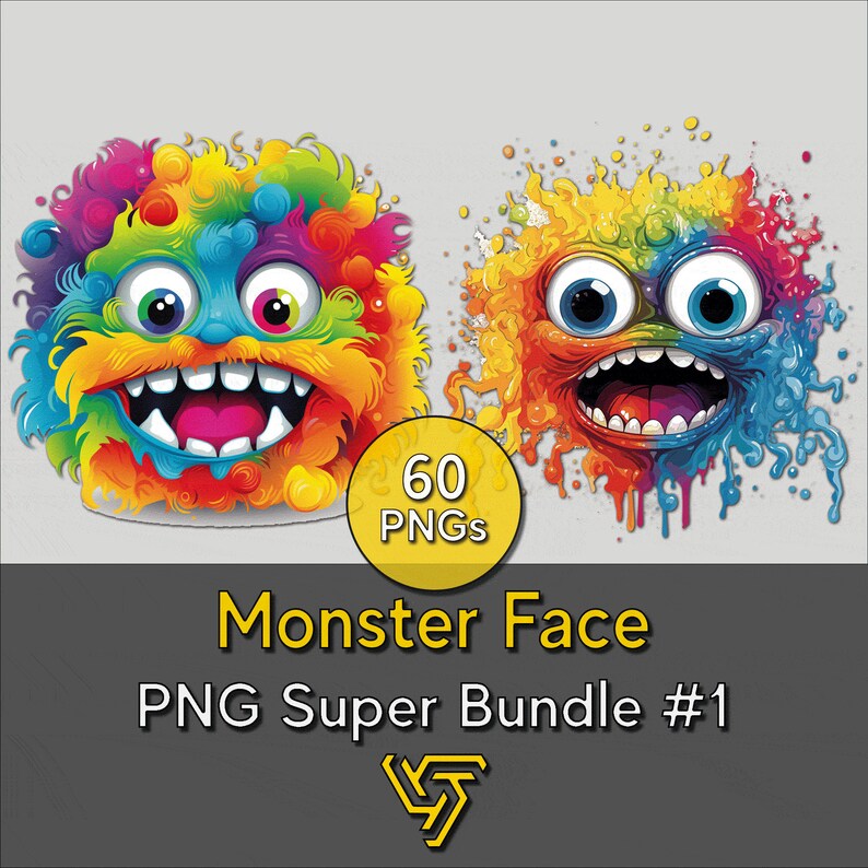 Monster Face PNG Clipart Bundle #1 | Instantly Download 60 Designs of ...