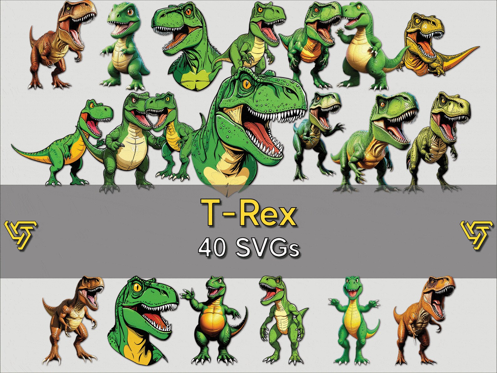 T-rex SVG Bundle #1 - 40 Clipart Designs Ready for Your Social Media ...