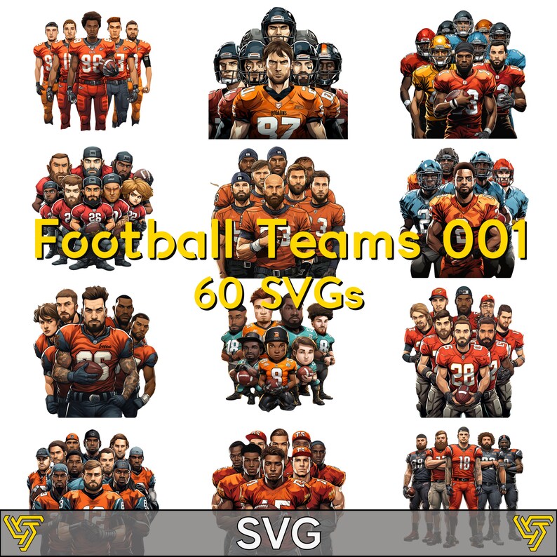 Football Teams Clipart Super Bundle 001 SVG Bundle Instant Download 60 ...