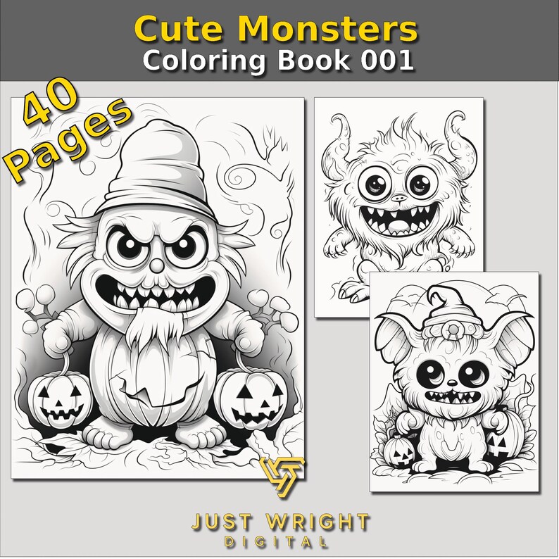 Cute Monsters Halloween Coloring Book 001 - 40 Coloring Pages - Etsy