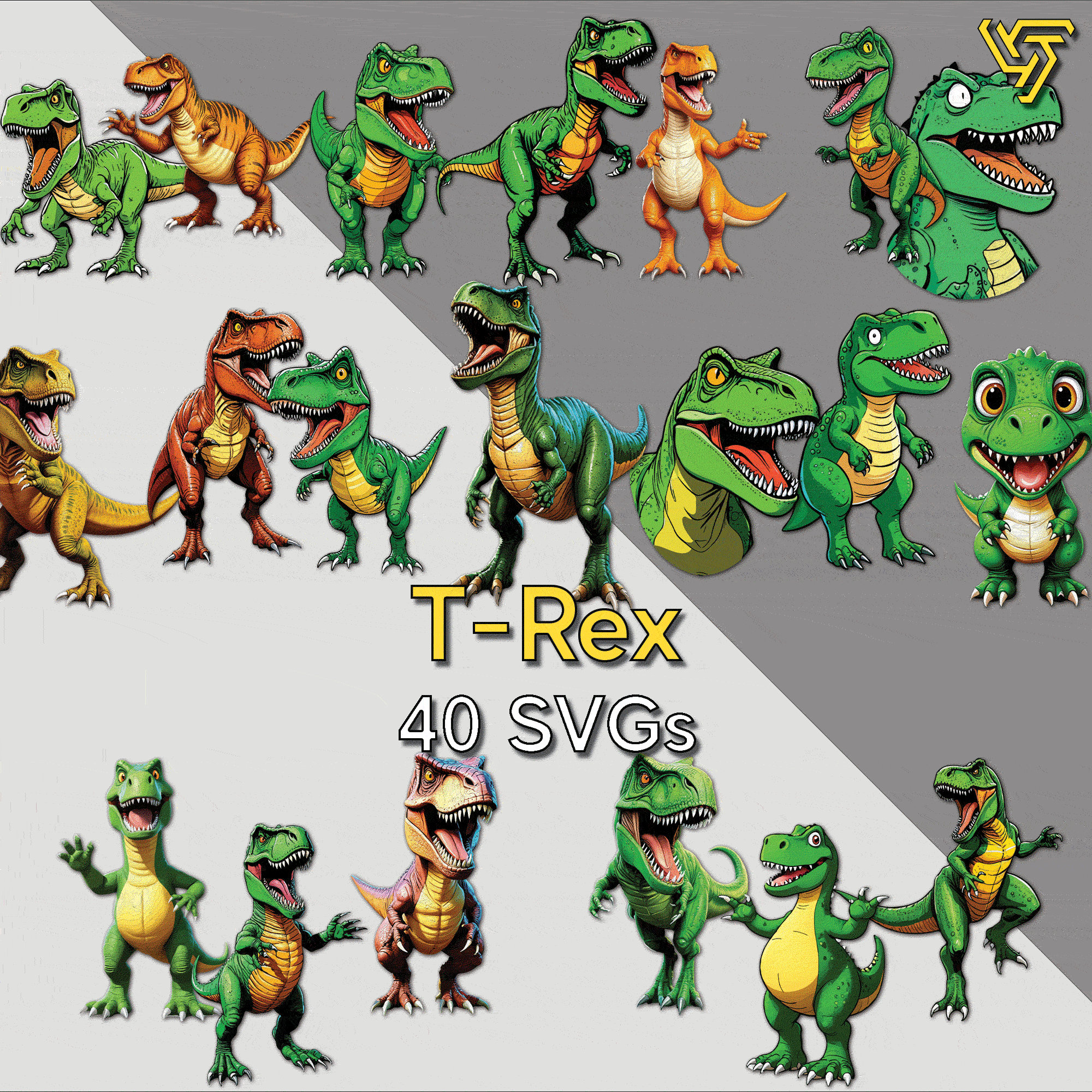 T-rex SVG Bundle #1 - 40 Clipart Designs Ready for Your Social Media ...