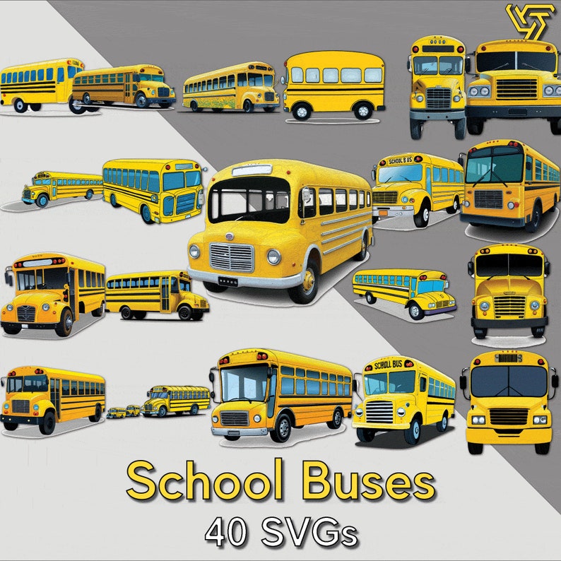 School Bus SVG Clipart Bundle | Back to School Designs (digital ...