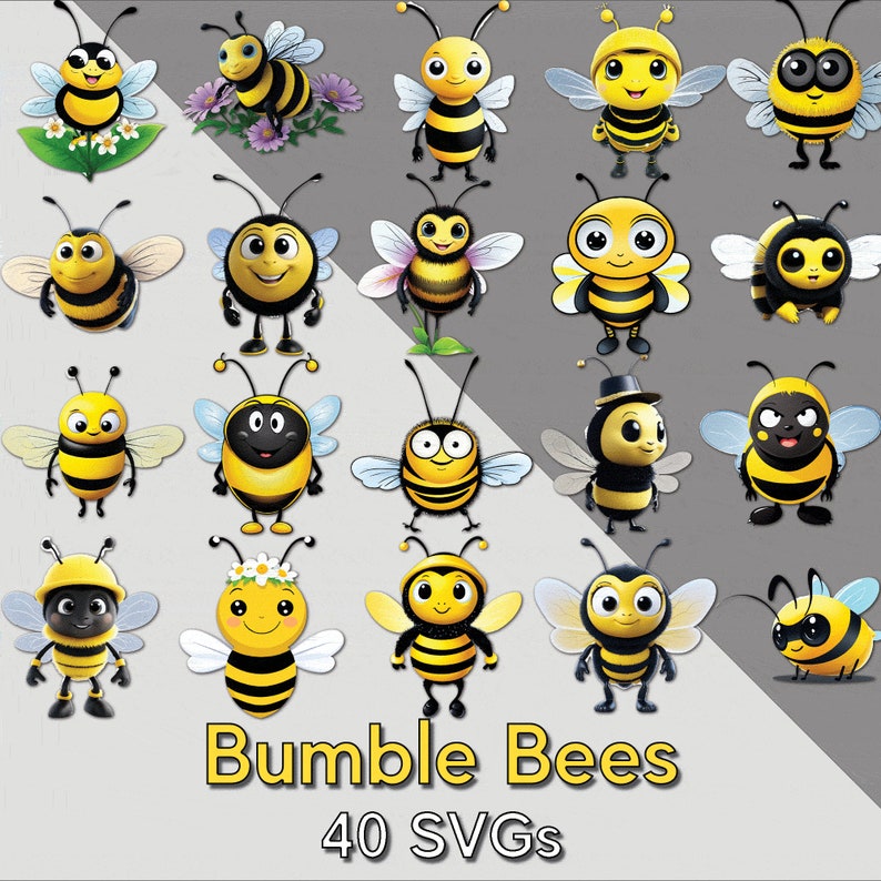 Bee-utiful Bumble Bees SVG Clipart Bundle #1 | Instant Download | 40 ...