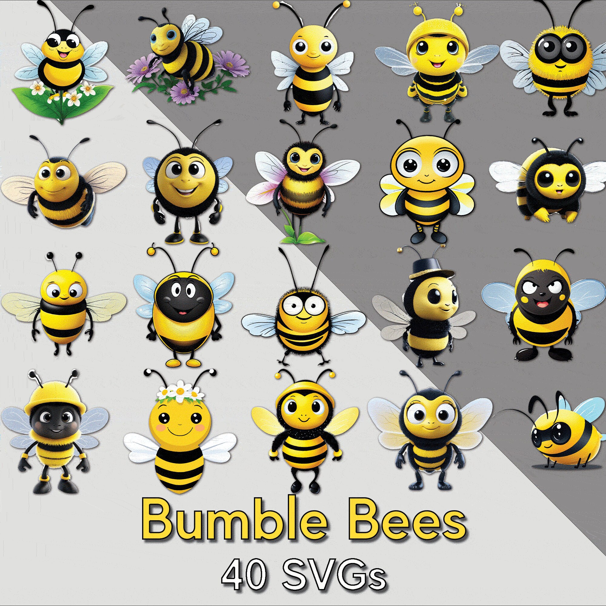 Bee-utiful Bumble Bees SVG Clipart Bundle #1 | Instant Download | 40 Designs - Etsy
