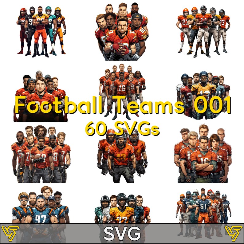 Football Teams Clipart Super Bundle 001 SVG Bundle Instant Download 60 ...