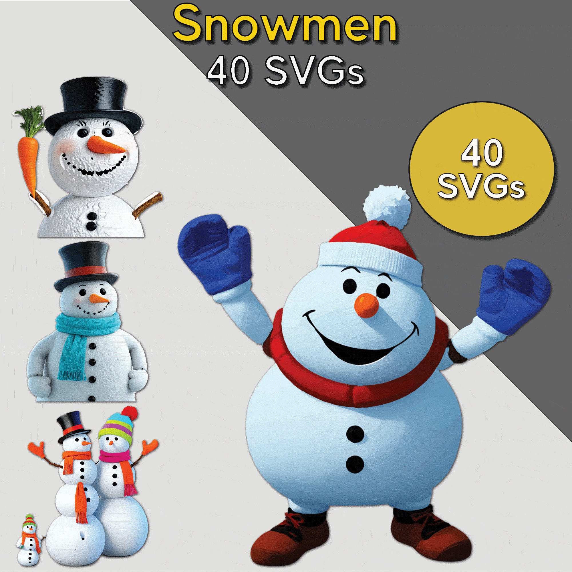 Snowman SVG Clipart Set: 40 Winter Graphics | Instant Download for ...