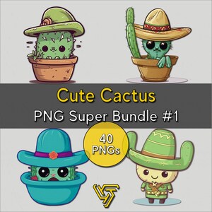Cute Cactus PNG Bundle 1 Instantly Download Your Sublimation Friendly ...