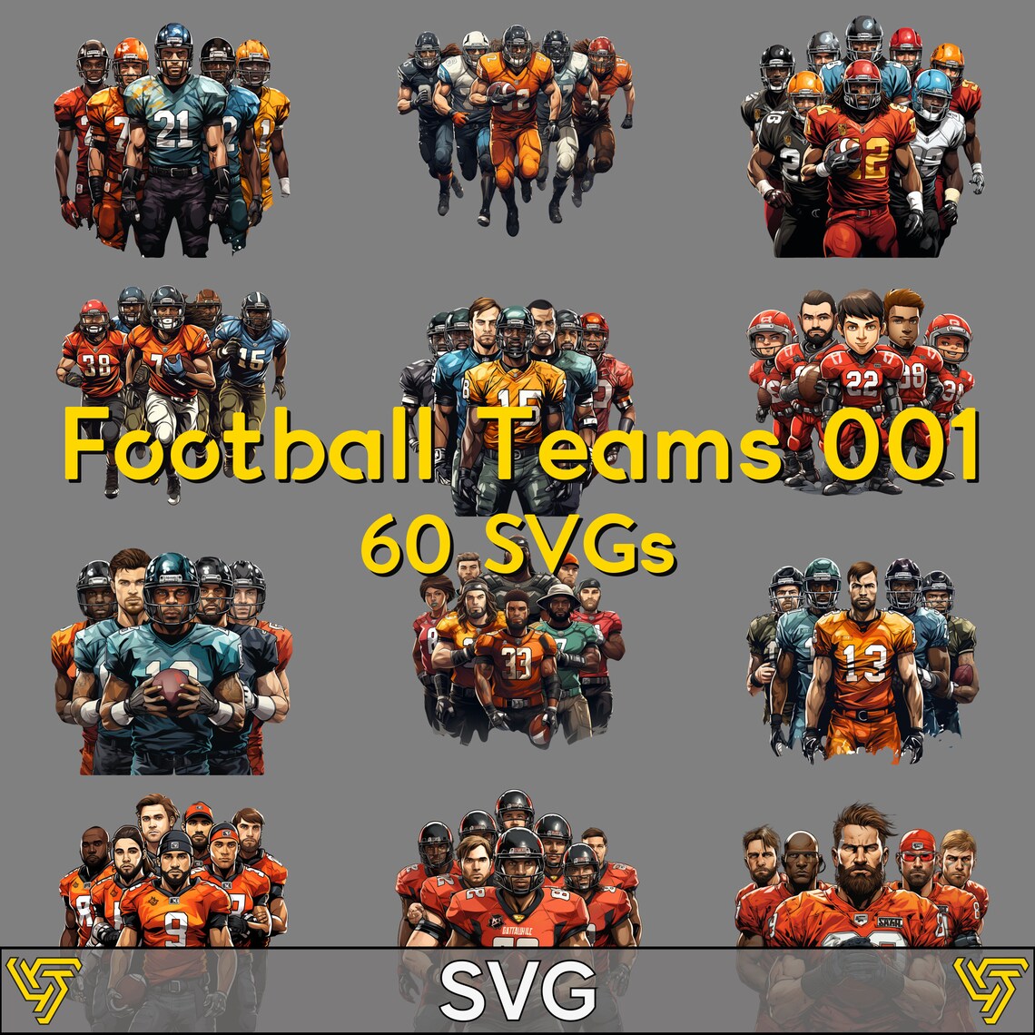 Football Teams Clipart Super Bundle 001 SVG Bundle Instant Download 60 ...