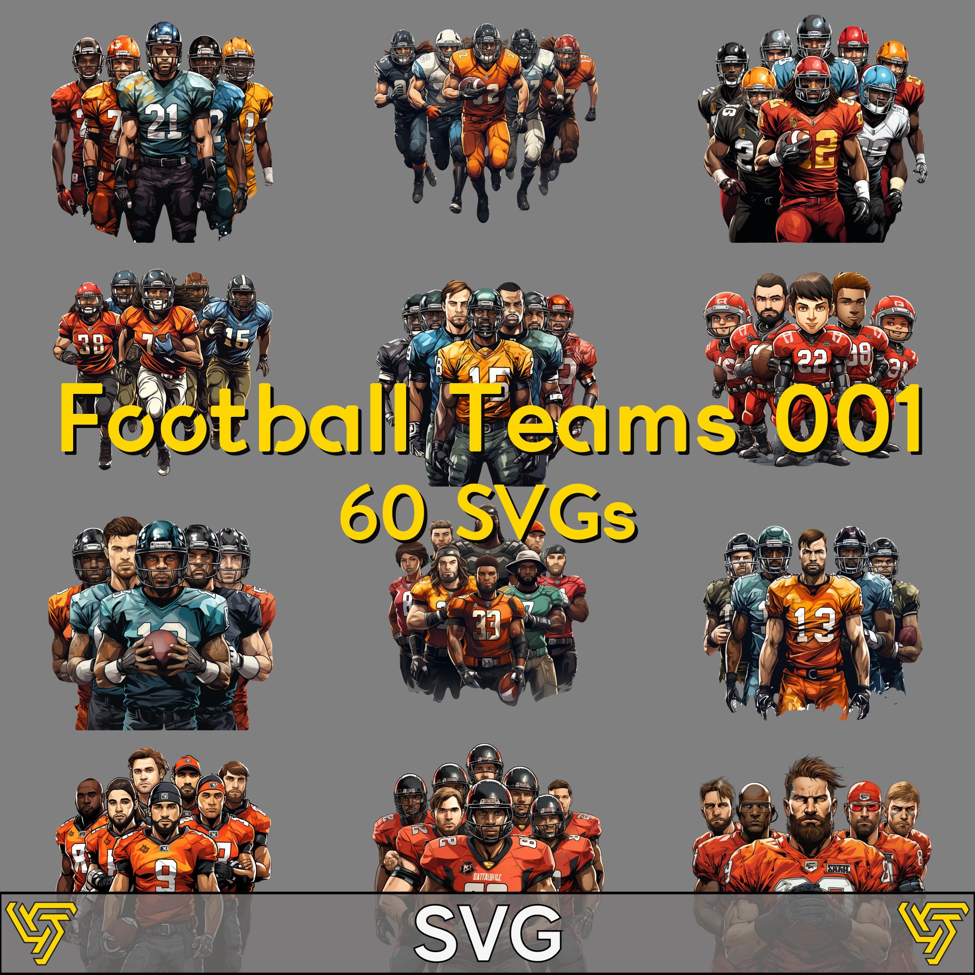 Football Teams Clipart Super Bundle 001 SVG Bundle Instant Download 60 ...