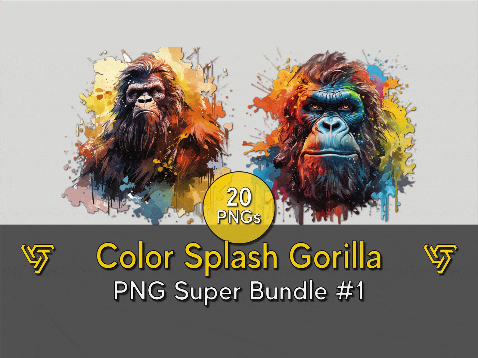 Color Splash Gorilla PNG Bundle #1 - 20 Ultra-vivid, High Resolution ...
