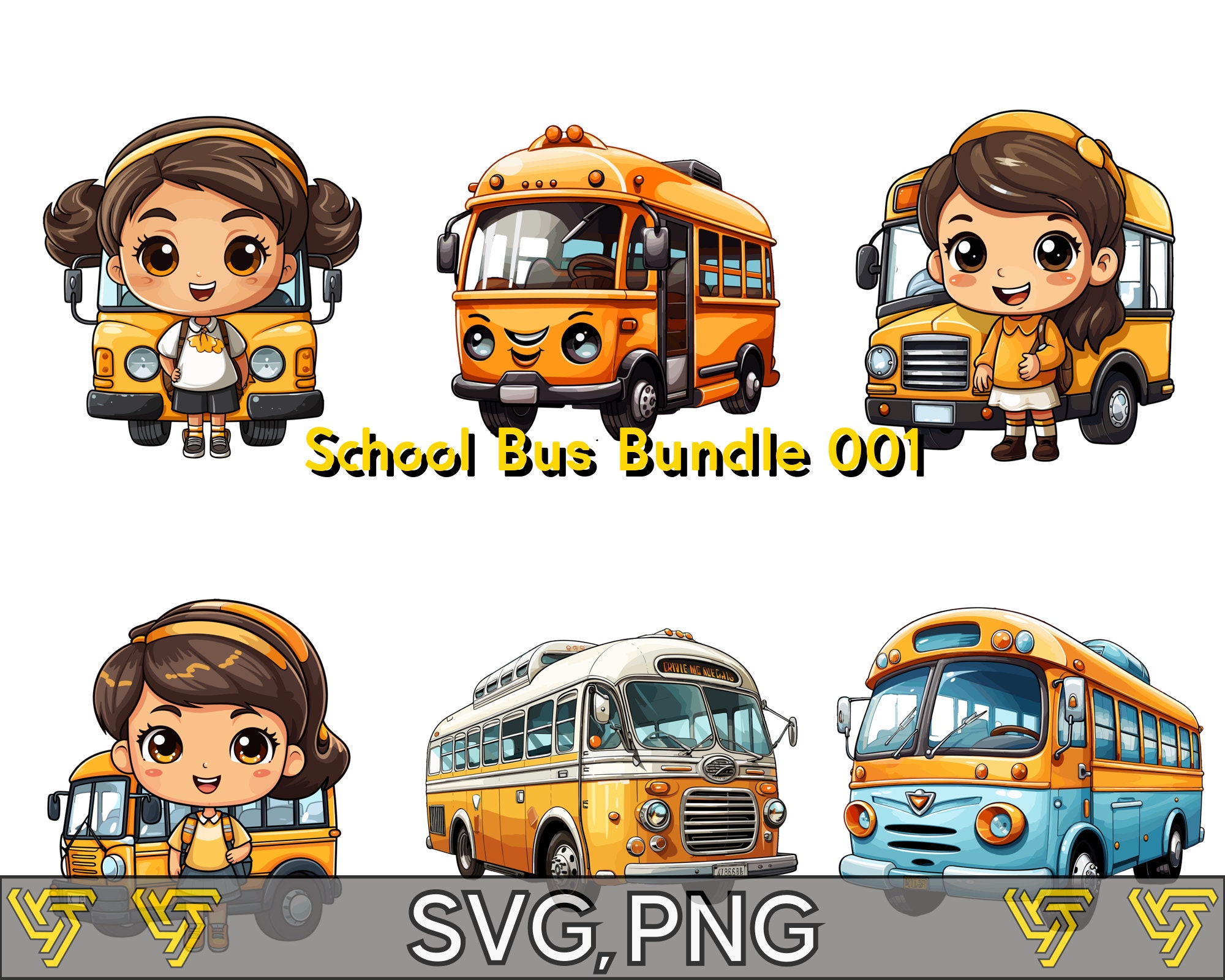 Colorful School Bus SVG Bundle 001: 6 Designs Transparent Pngs for ...