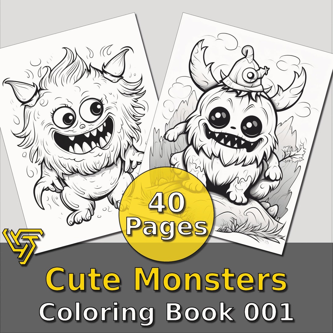 Cute Monsters Halloween Coloring Book 001 - 40 Coloring Pages - Etsy