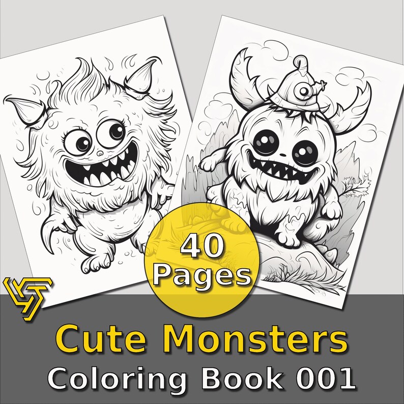 Cute Monsters Halloween Coloring Book 001 40 Coloring Pages - Etsy