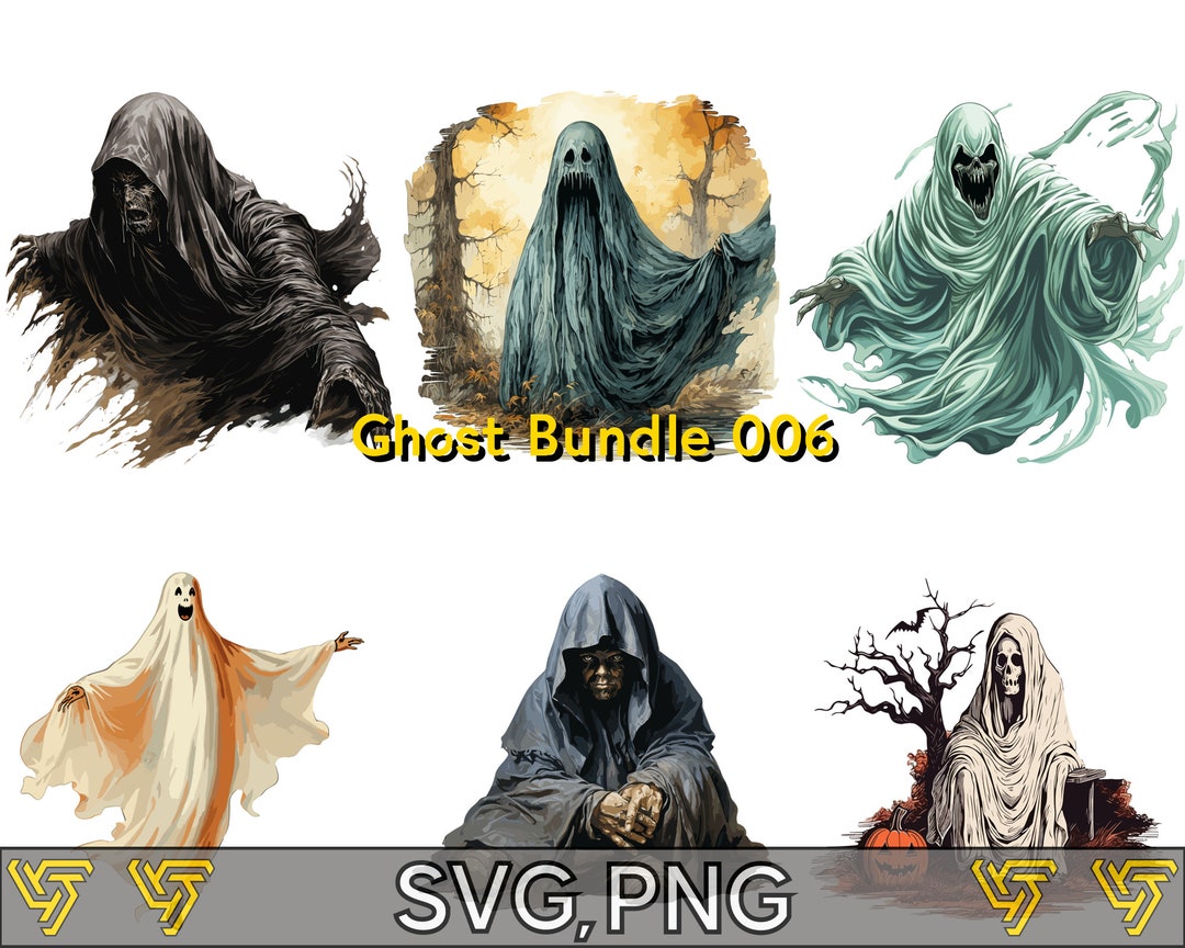 Ghosts Halloween Clipart Bundle 006 - 6 Instant Download SVG & PNG ...