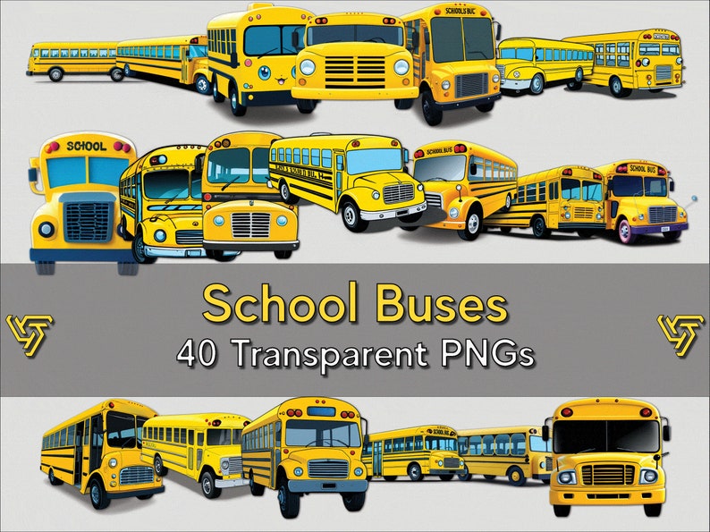 40 Fun School Buses PNG Clipart Bundle #1 | 300 DPI Transparent Pngs ...