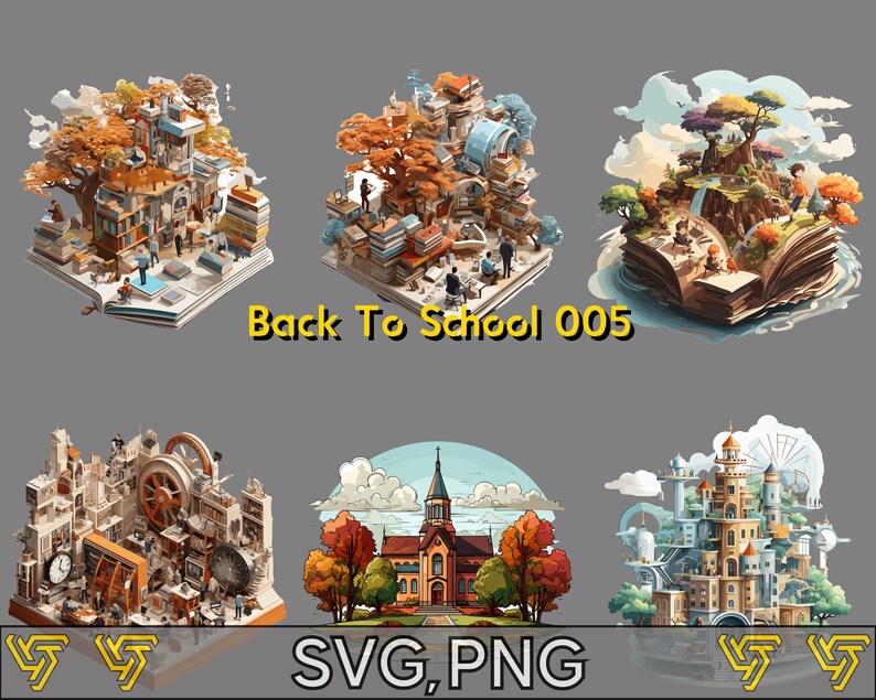 Back to School Clipart Bundle 005 6 PNG and 6 SVG Instant - Etsy