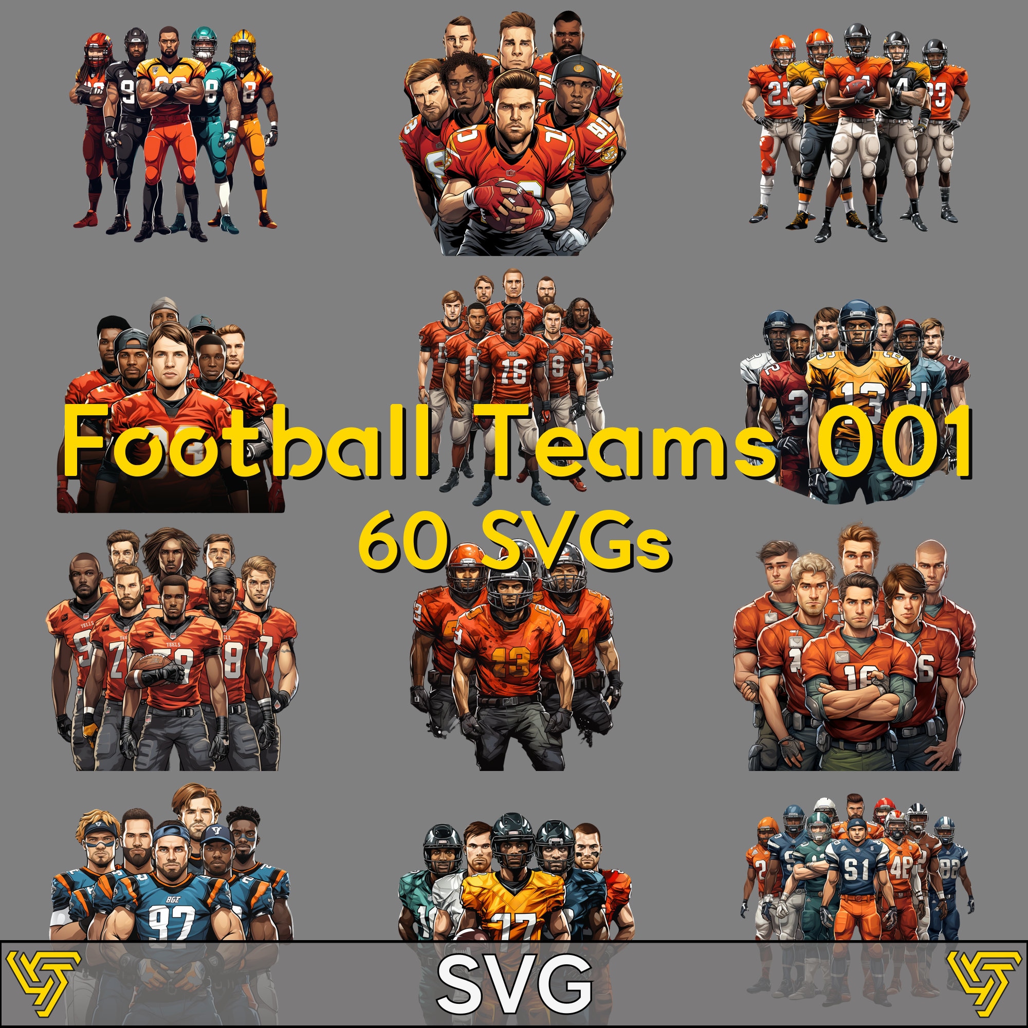 Football Teams Clipart Super Bundle 001 SVG Bundle Instant Download 60 ...