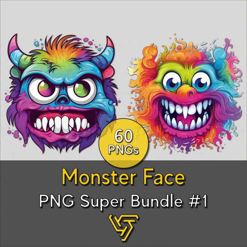 Monster Face PNG Clipart Bundle #1 | Instantly Download 60 Designs of ...