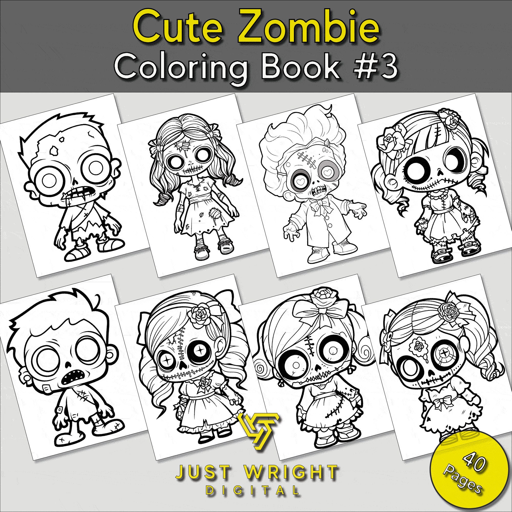 Cute Zombie Coloring Book 003 - 40 Coloring Pages for Your Halloween ...