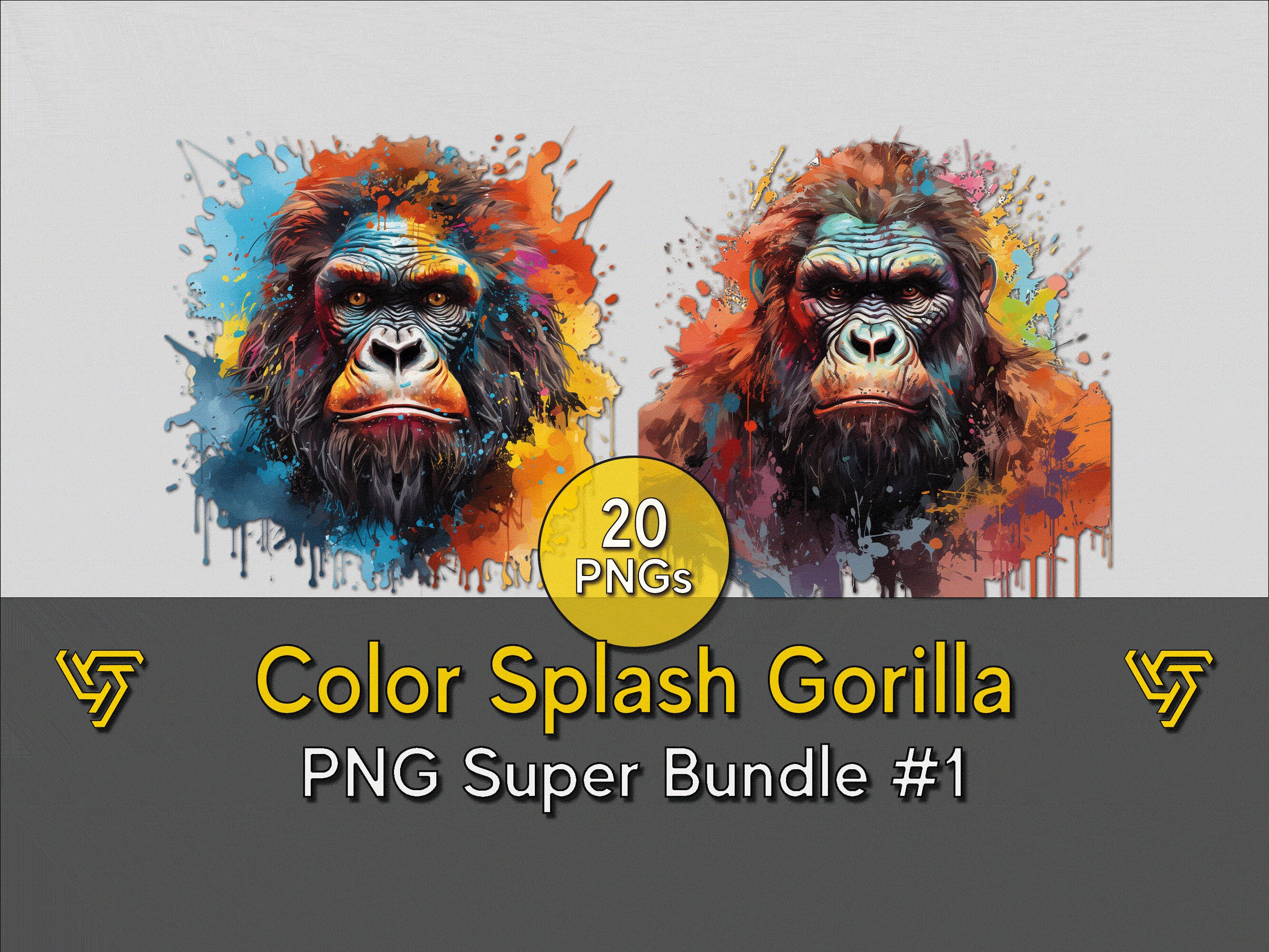 Color Splash Gorilla PNG Bundle #1 - 20 Ultra-vivid, High Resolution ...