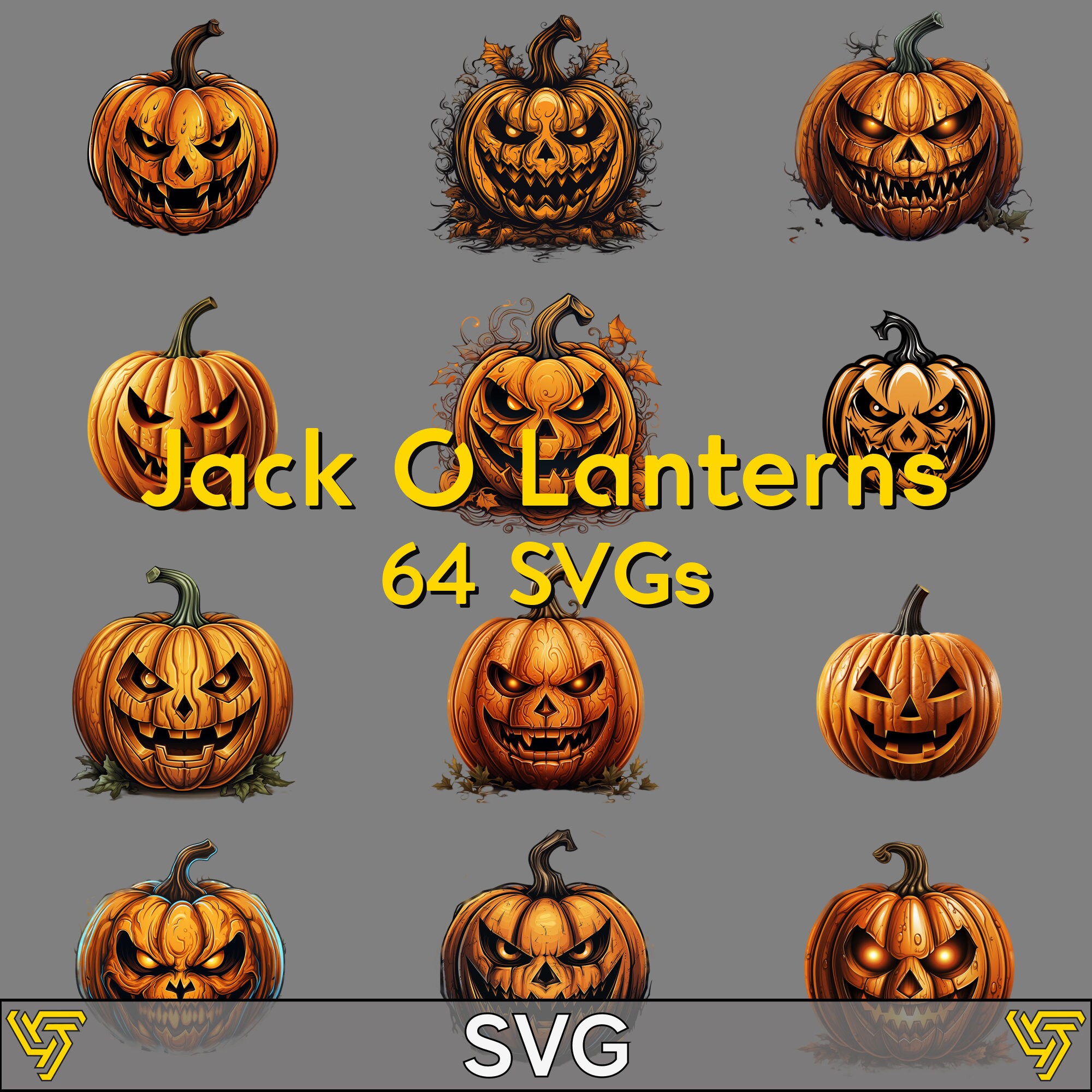 Halloween Jack O' Lanterns Clipart Super Bundle 001 SVG Bundle Instant ...