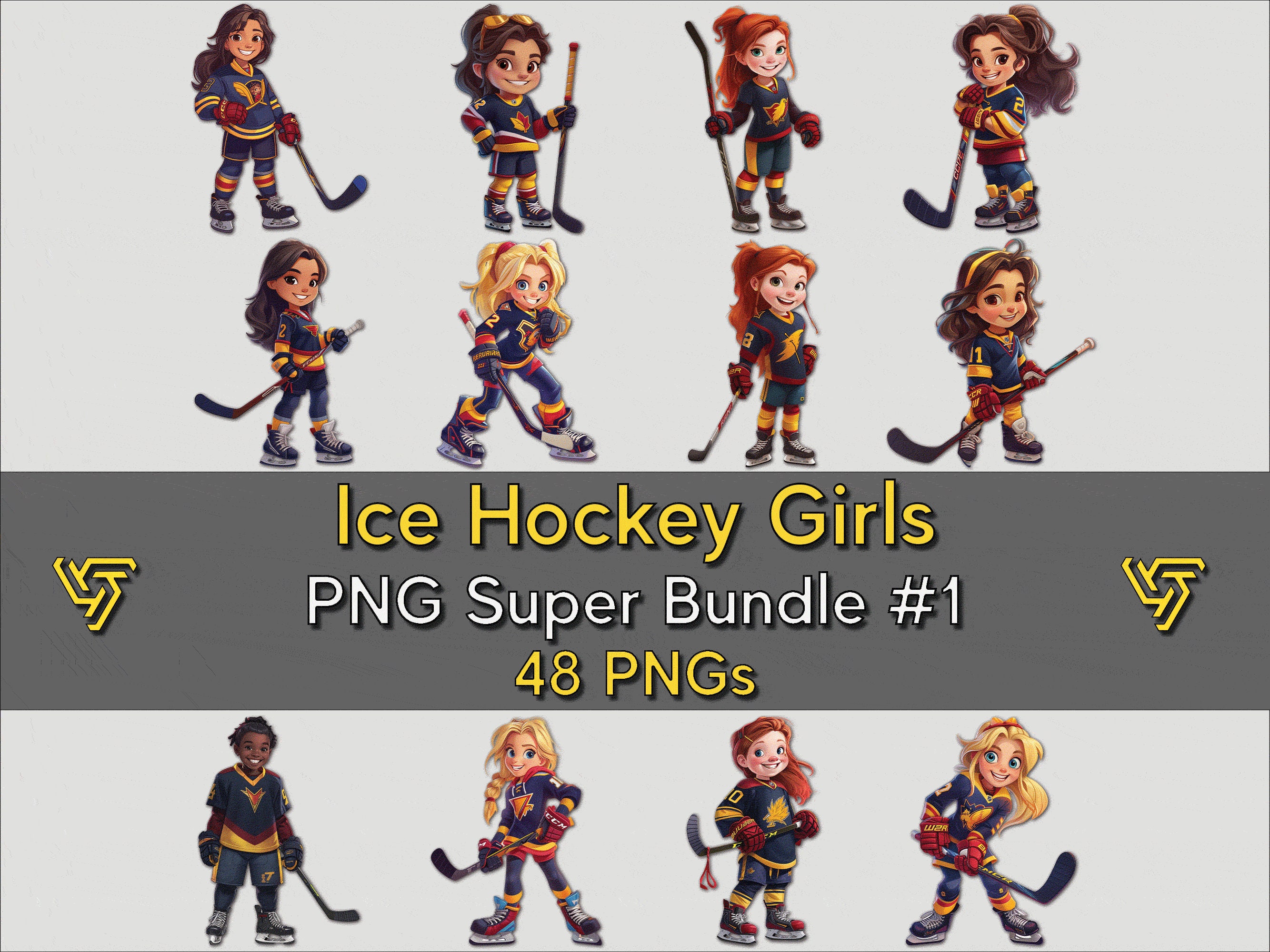 Ice Hockey Girls Clipart Bundle #1 - Instantly Download Your Ice Hockey ...