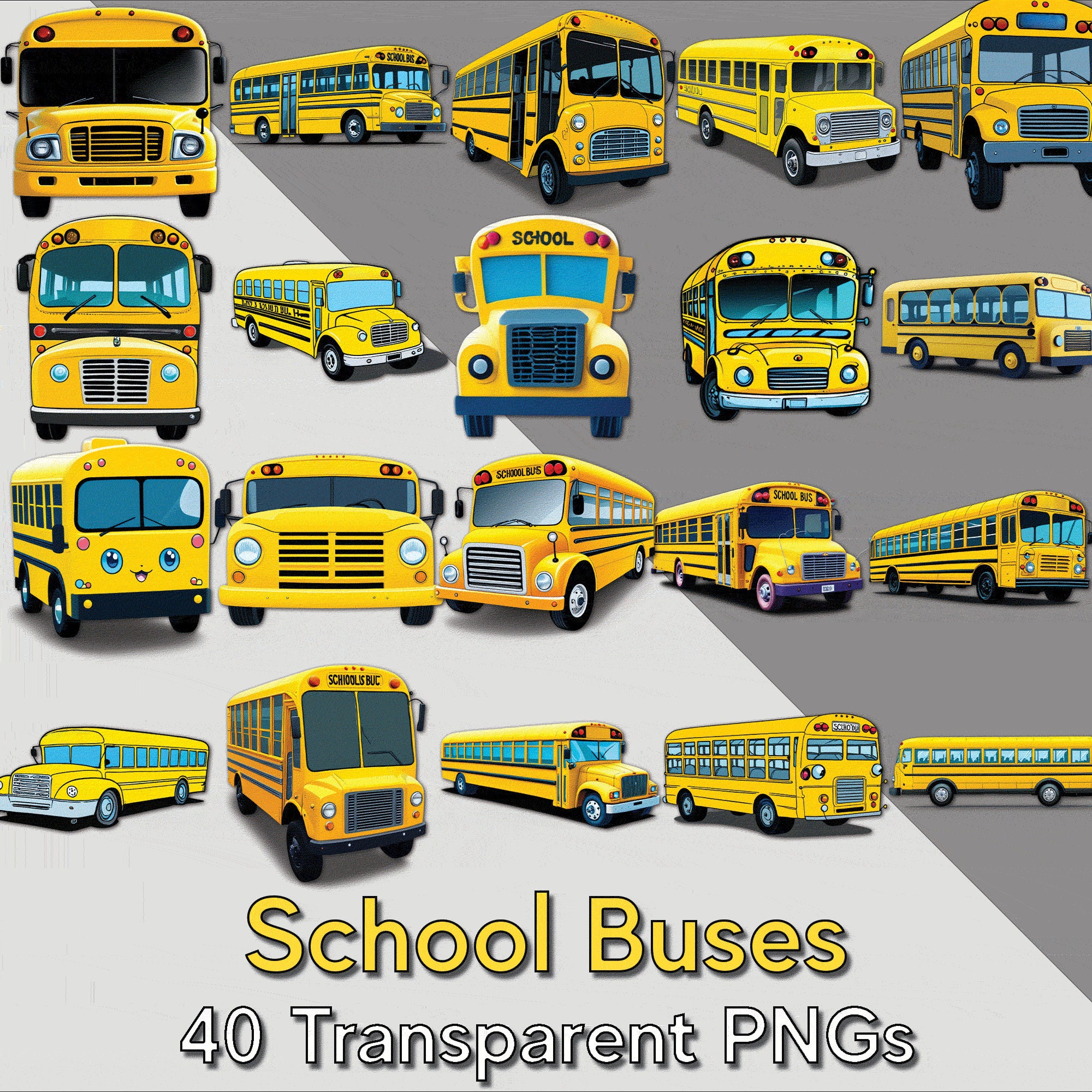 40 Fun School Buses PNG Clipart Bundle #1 | 300 DPI Transparent Pngs ...