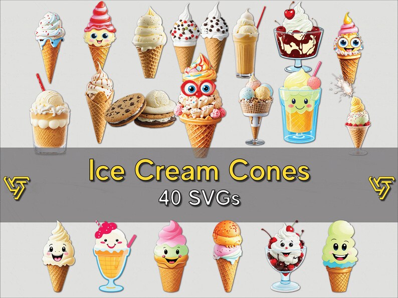 Incredible Ice Cream SVG Clipart Bundle #1 - Instant Download of 40 SVG ...