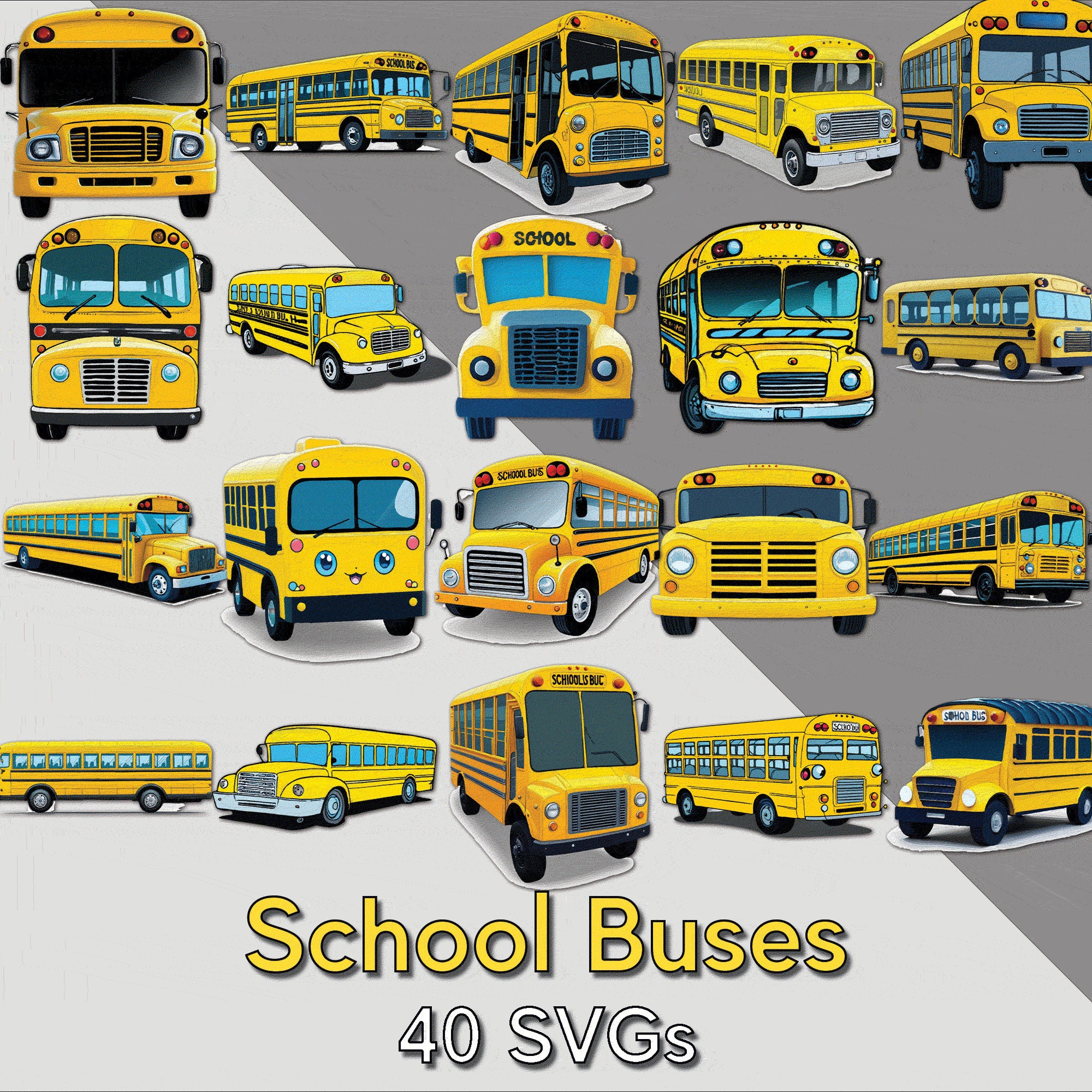 40 School Bus SVG Bundle Clipart for Back to School, Digital Download ...