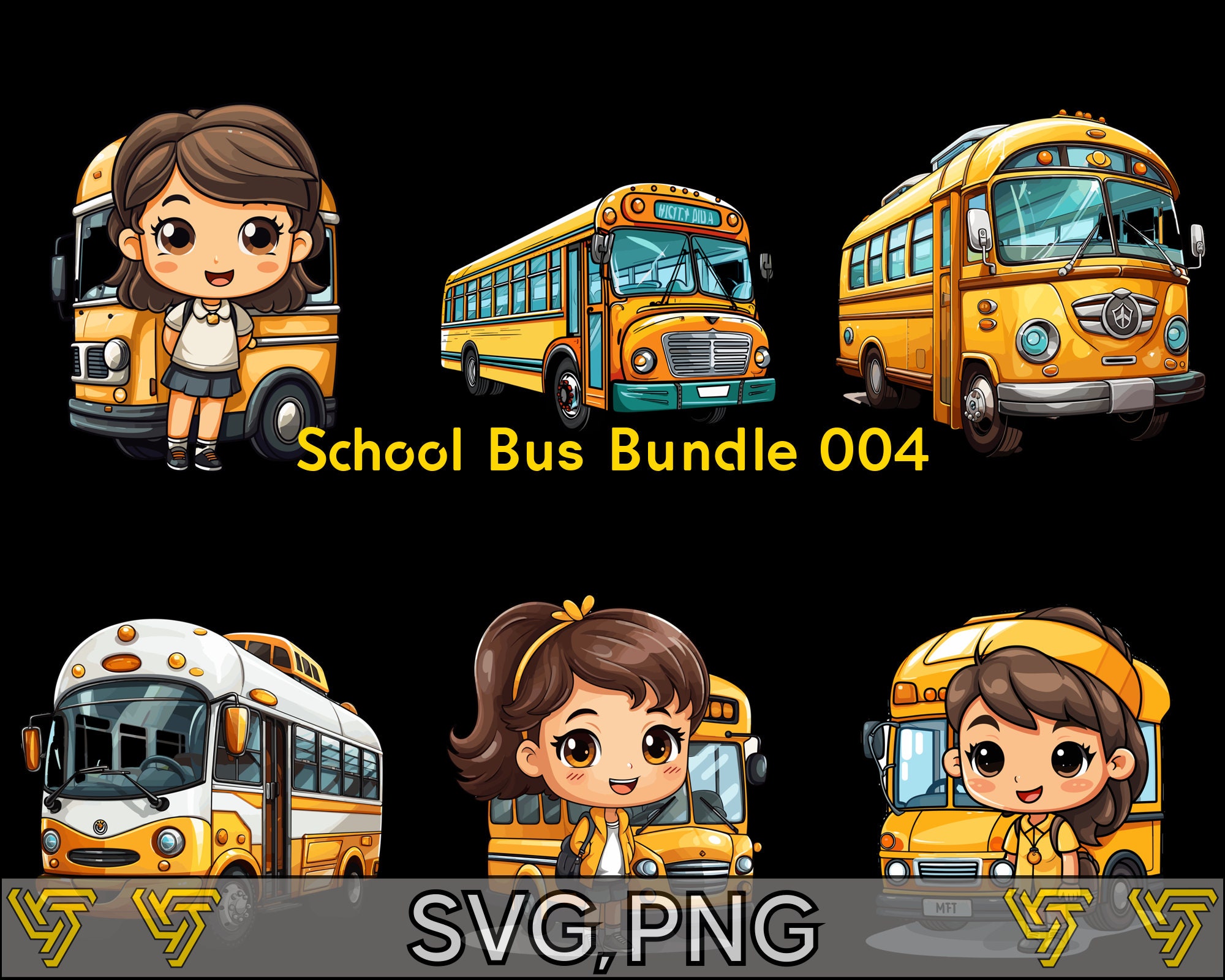 Colorful School Bus SVG Bundle 004 : 6 Designs Transparent Pngs for ...