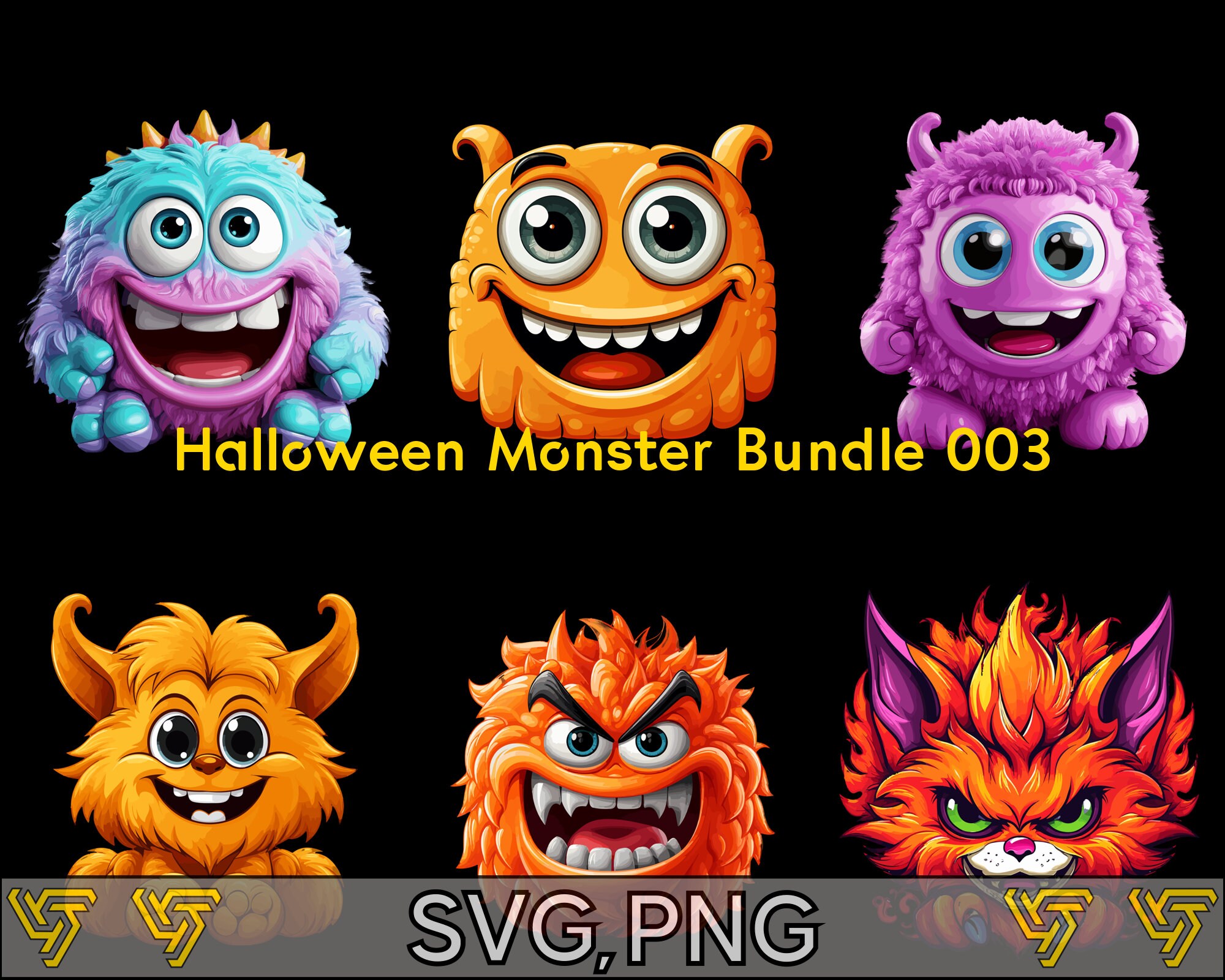 Halloween Monster Clipart Bundle 003 With 6 Designs in Our SVG - Etsy
