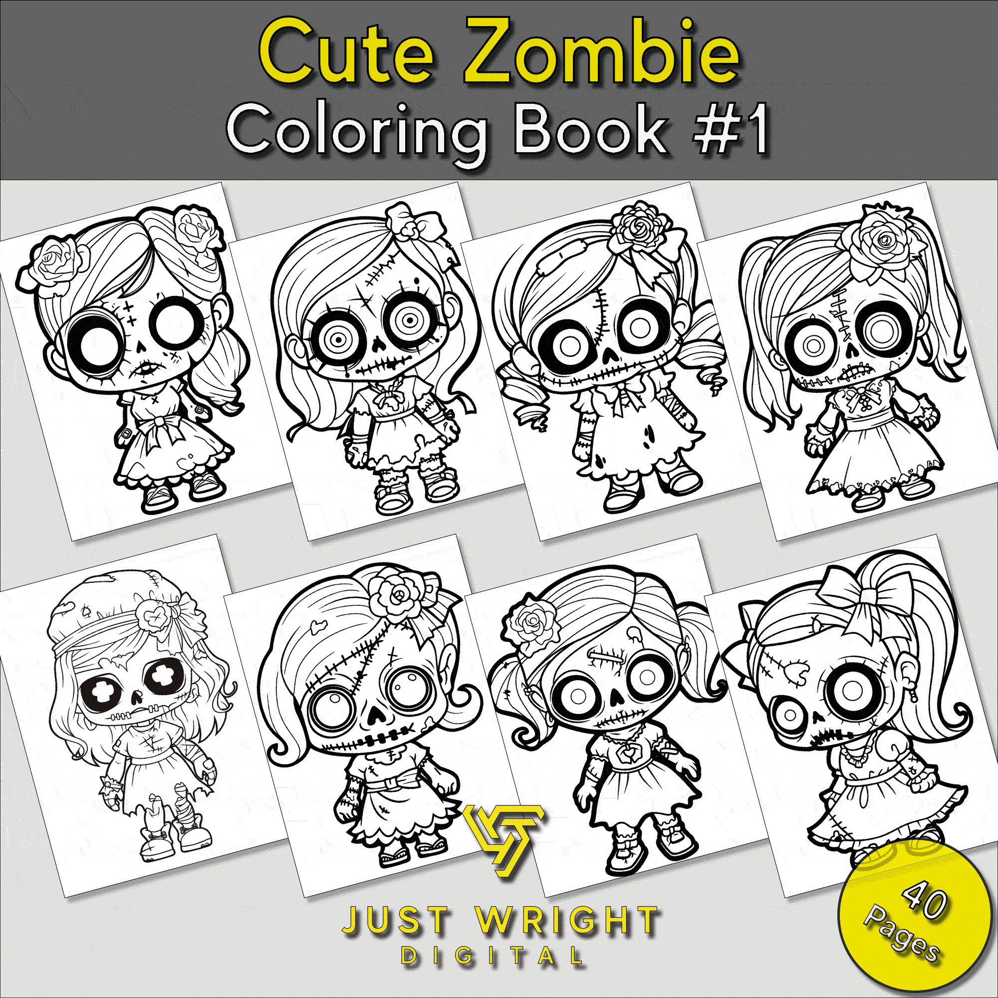 Cute Zombie Coloring Book 001 - 40 Halloween Coloring Pages - Etsy