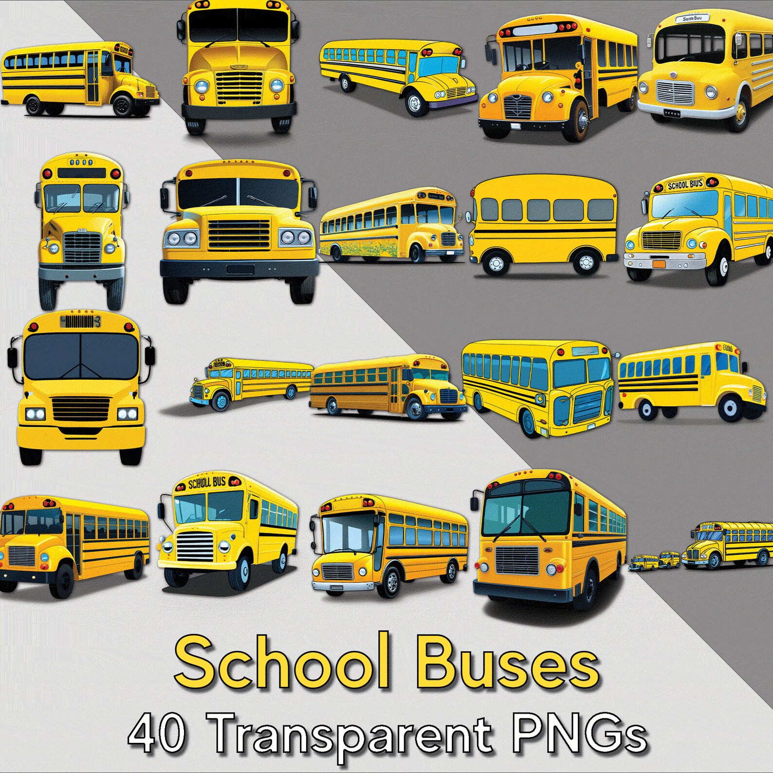 40 Fun School Buses PNG Clipart Bundle #1 | 300 DPI Transparent Pngs ...