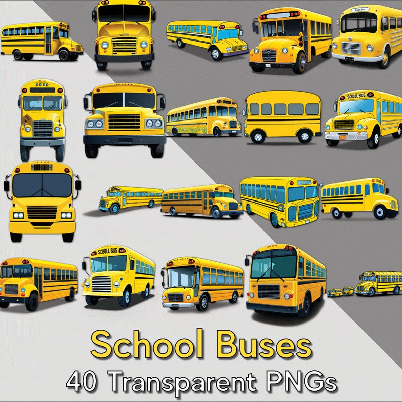 40 Fun School Buses PNG Clipart Bundle #1 | 300 DPI Transparent Pngs ...