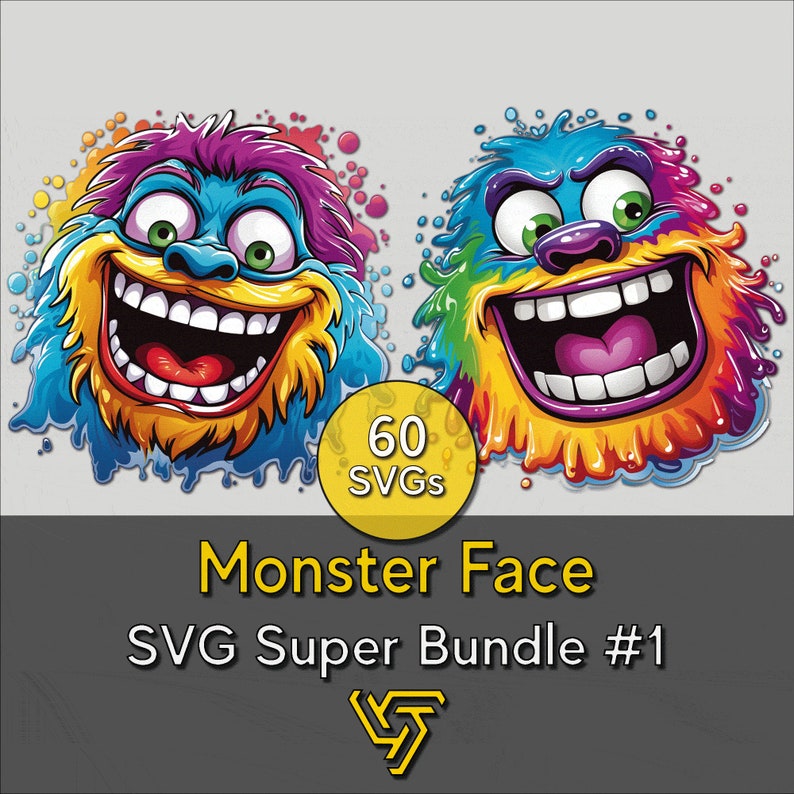 Monster Face SVG Clipart Bundle #1 | Instantly Download 60 Designs of ...