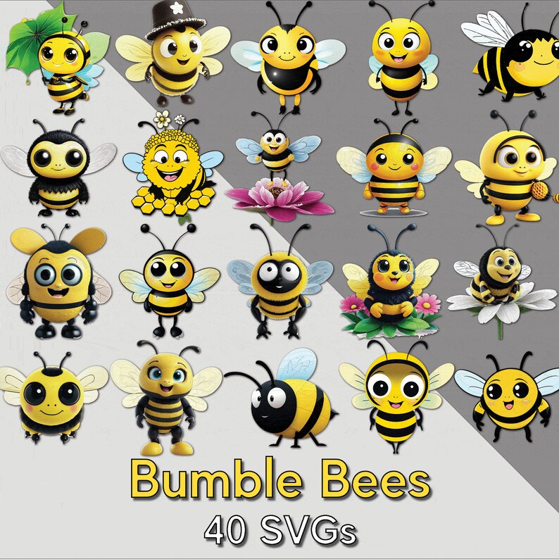 Bee-utiful Bumble Bees SVG Clipart Bundle #1 | Instant Download | 40 Designs - Etsy