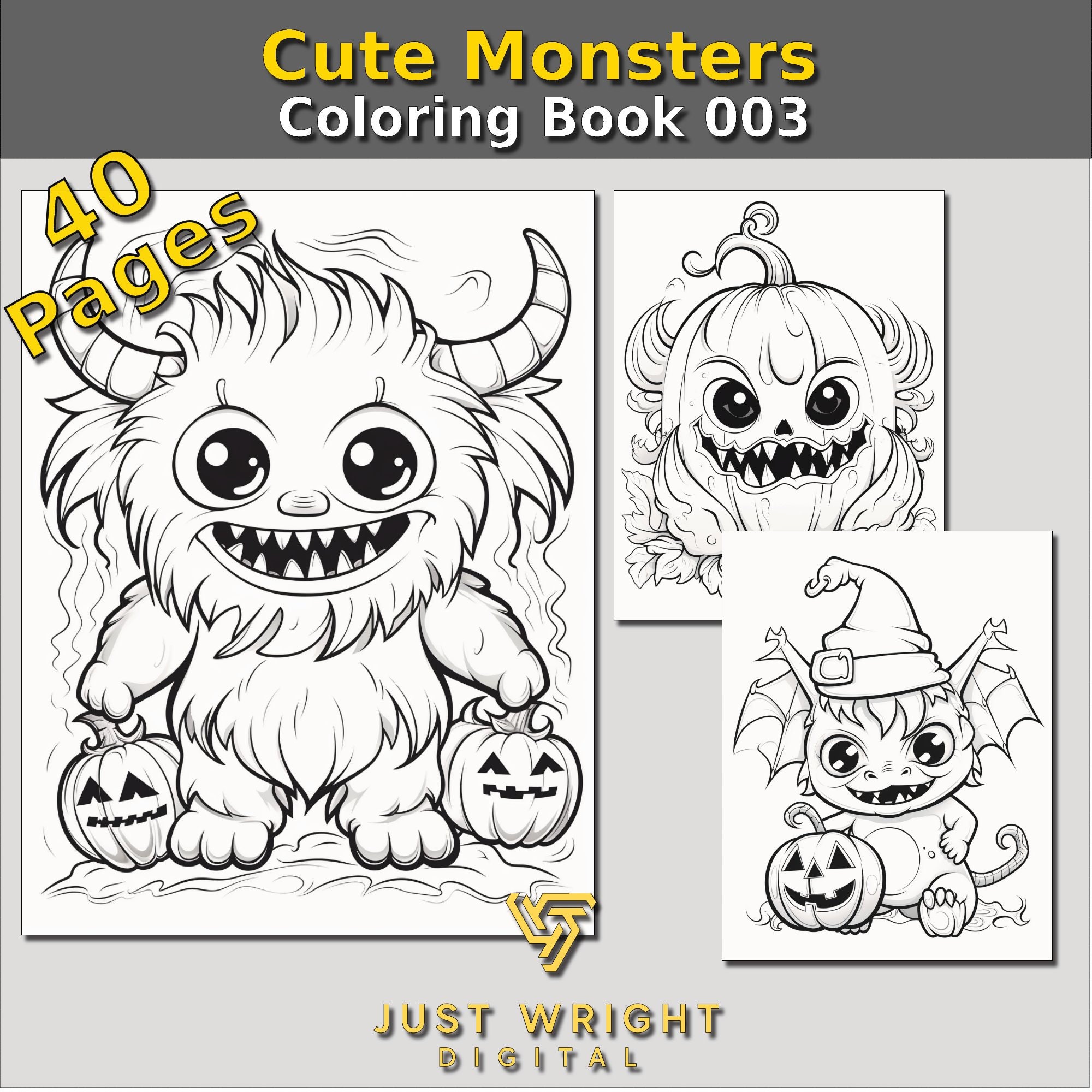 Cute Monster Halloween Coloring Book 003 - 40 Coloring Pages - Etsy