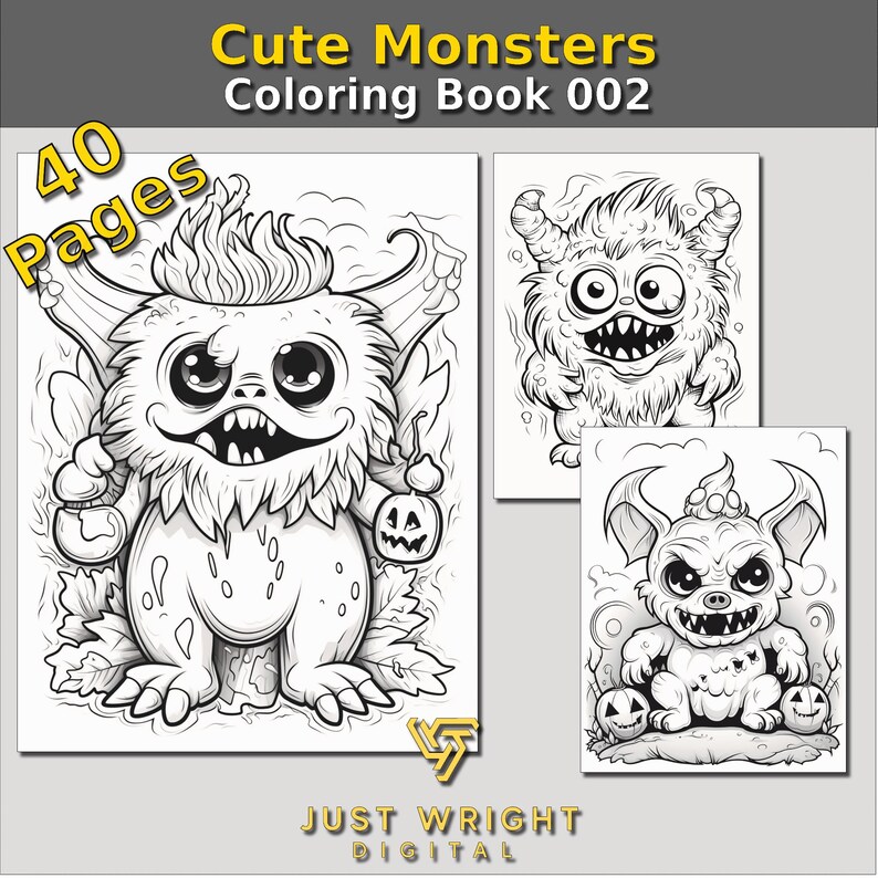 Cute Monster Halloween Coloring Book 002 - 40 Coloring Pages - Etsy