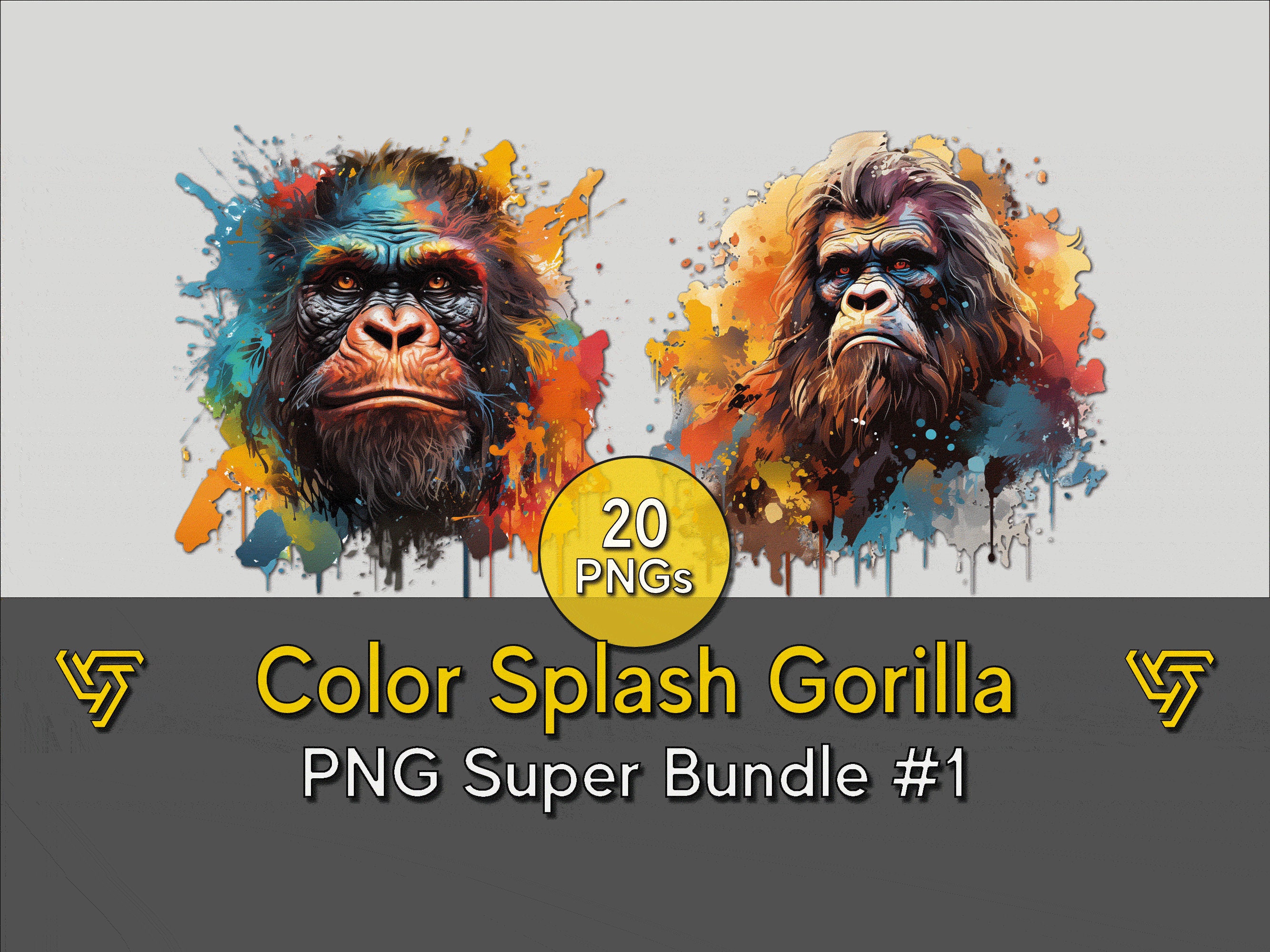 Color Splash Gorilla PNG Bundle 1 20 Ultra-vivid High - Etsy