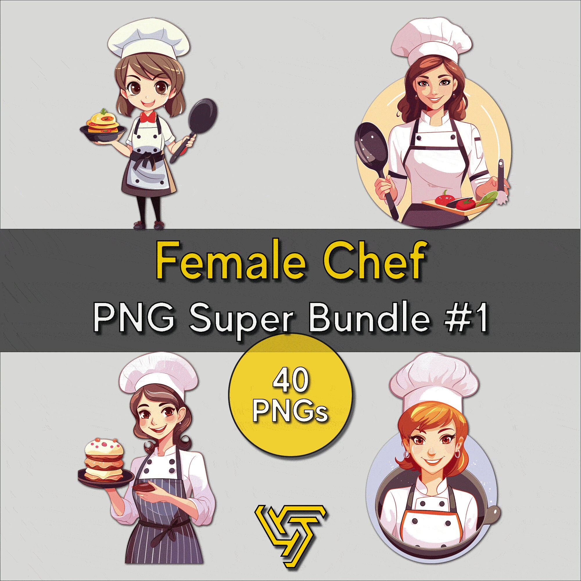 Female Chef PNG Bundle 1 Instant Download of 300 DPI Transparent PNG ...