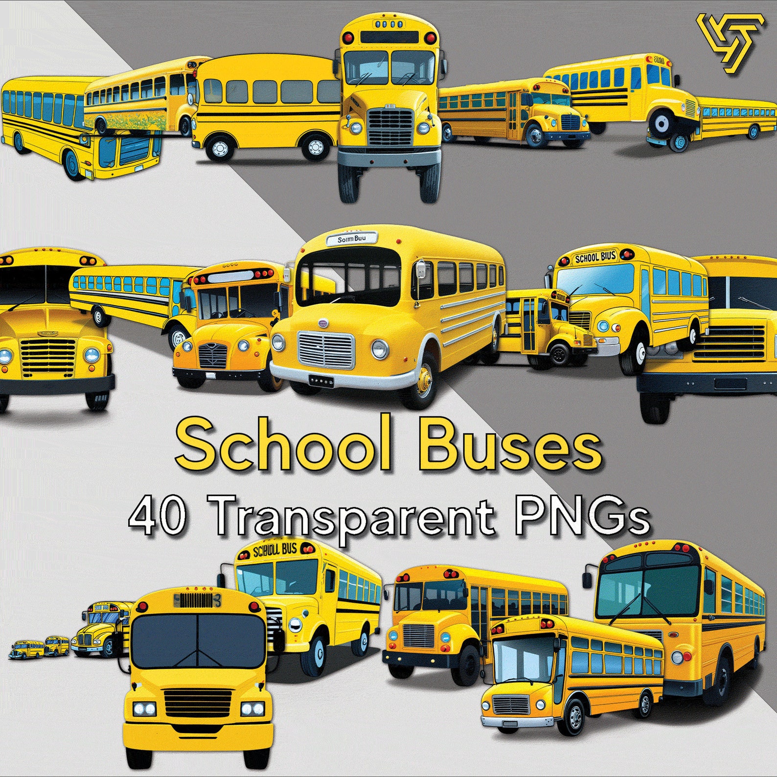 40 Fun School Buses PNG Clipart Bundle #1 | 300 DPI Transparent Pngs ...