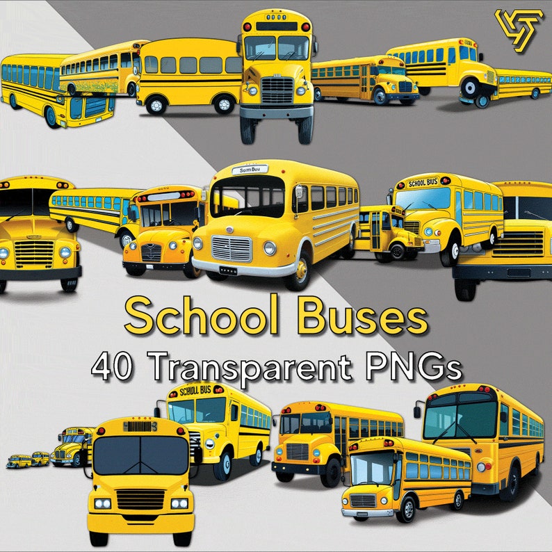 40 Fun School Buses PNG Clipart Bundle #1 | 300 DPI Transparent Pngs ...