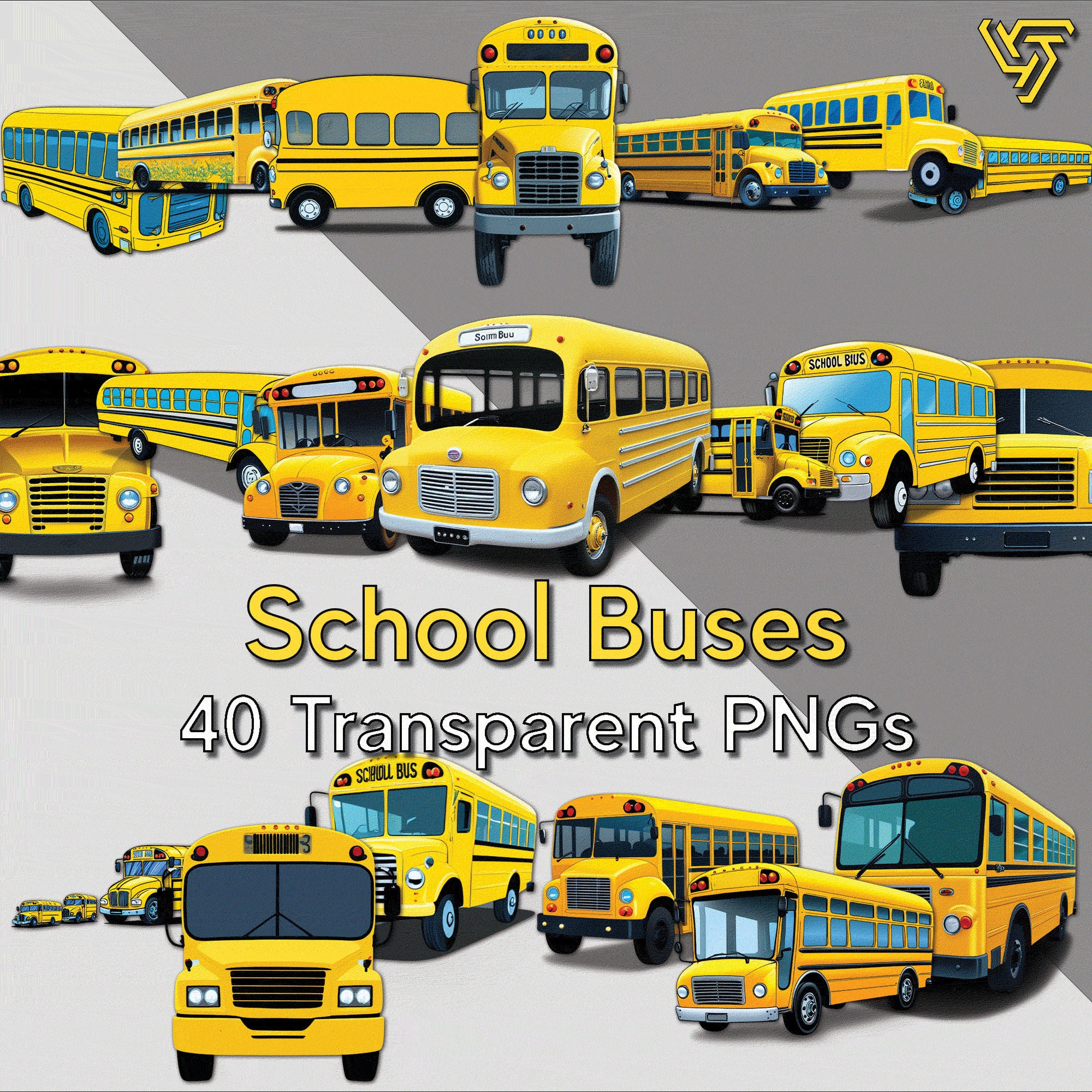 40 Fun School Buses PNG Clipart Bundle #1 | 300 DPI Transparent Pngs ...