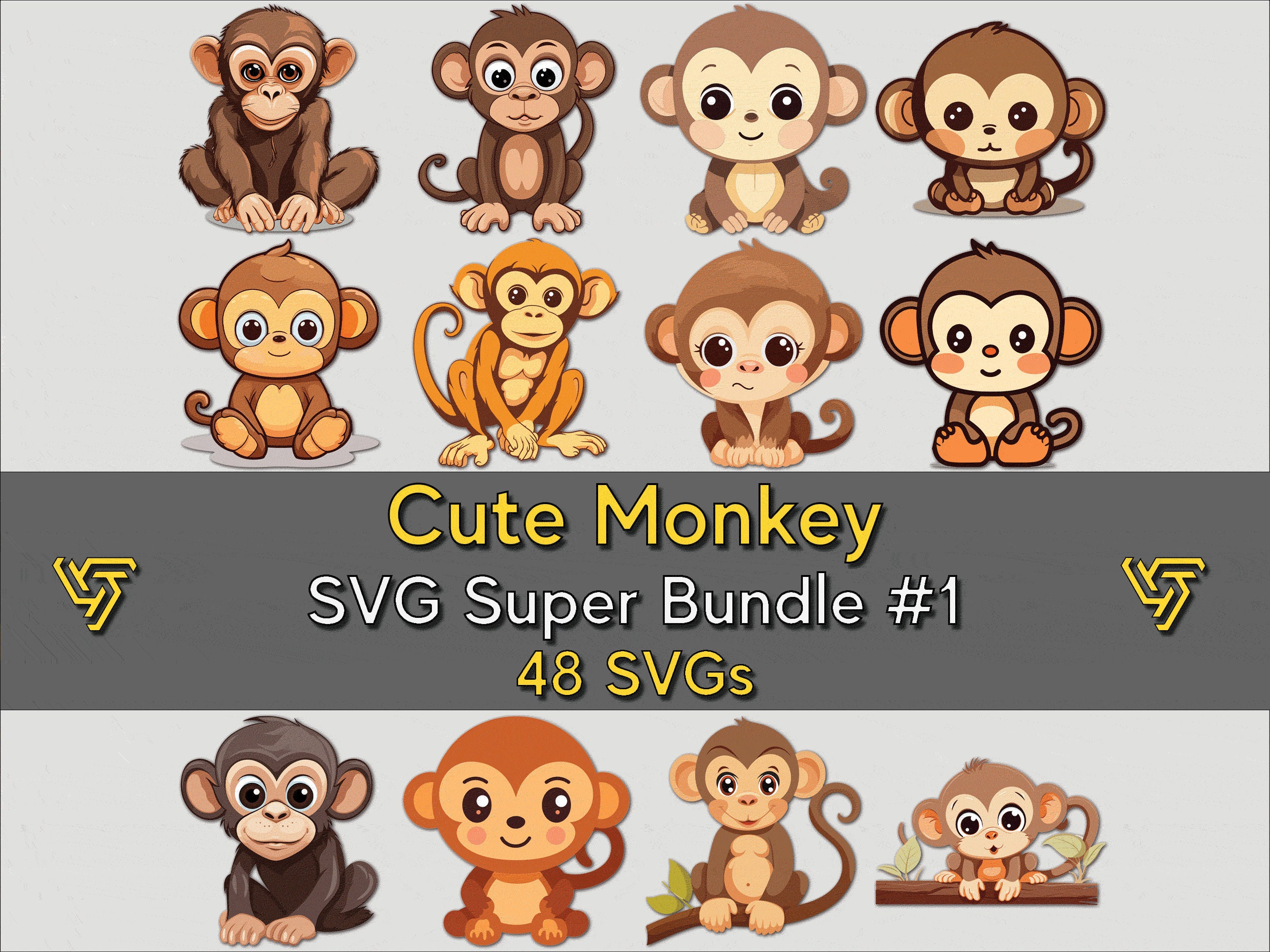Cute Monkey SVG Bundle 1 48 Clipart Designs Ready for Your - Etsy