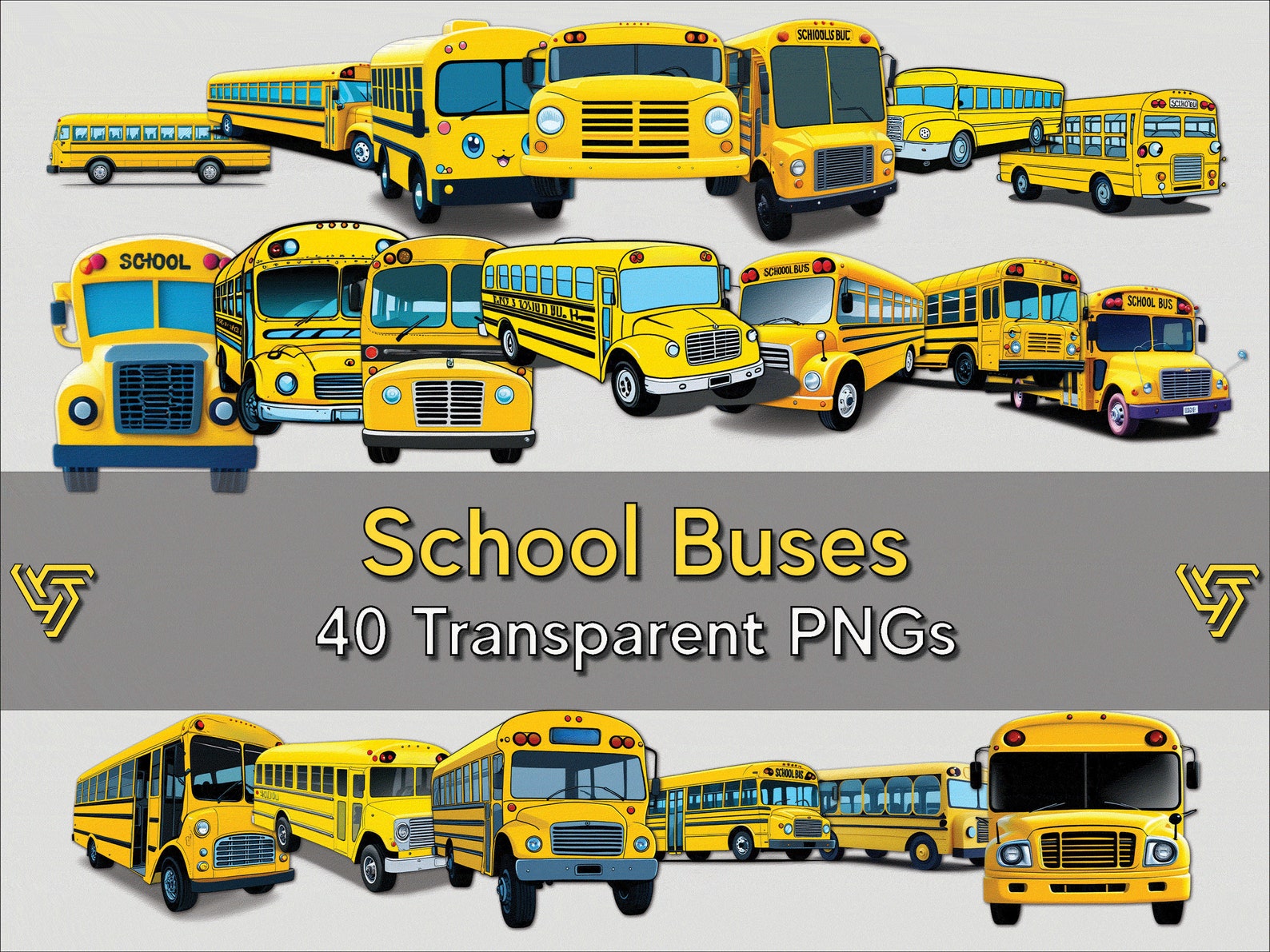 40 Fun School Buses PNG Clipart Bundle #1 | 300 DPI Transparent Pngs ...