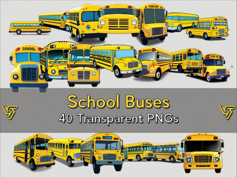 40 Fun School Buses PNG Clipart Bundle #1 | 300 DPI Transparent Pngs ...