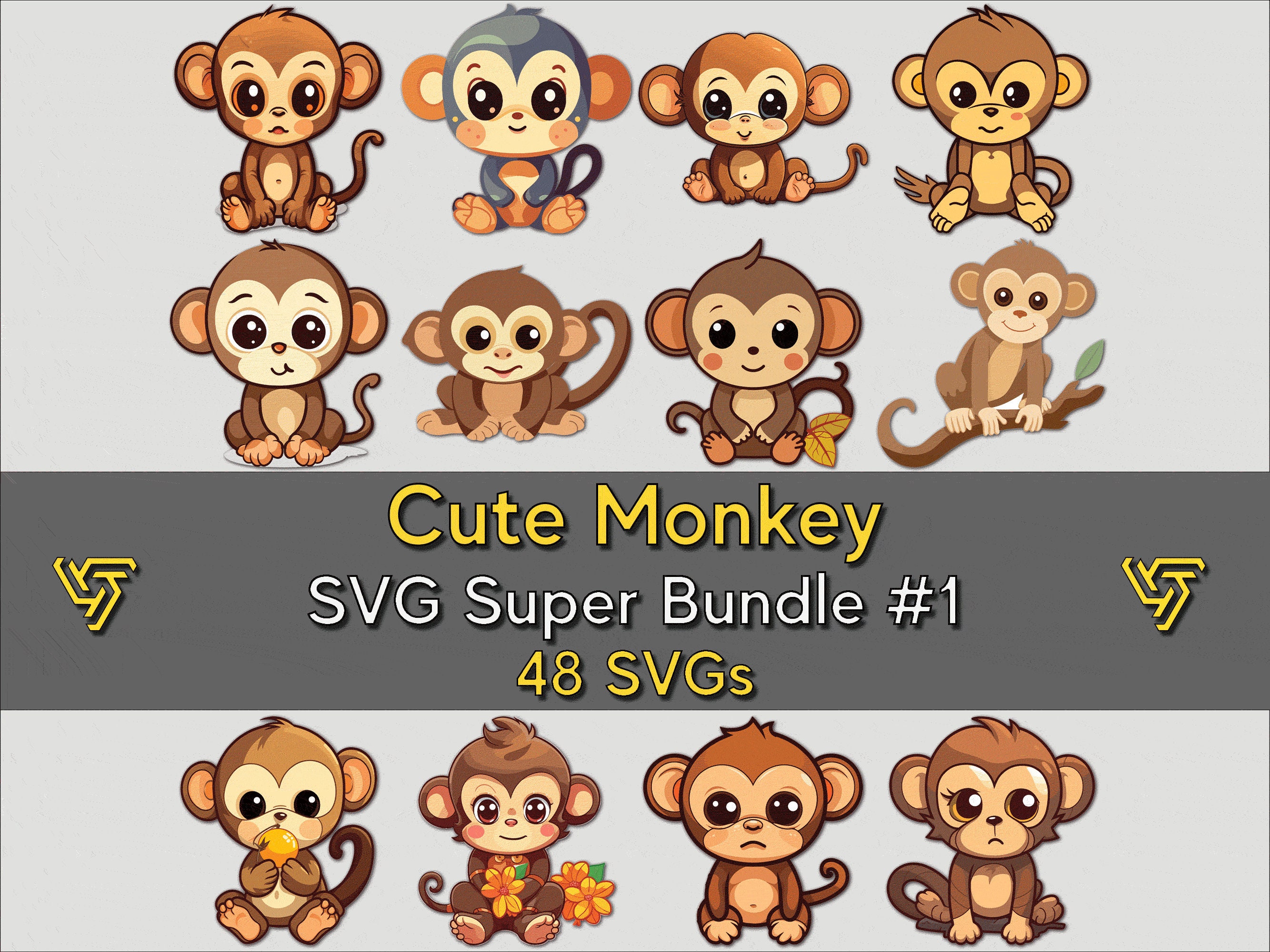 Cute Monkey SVG Bundle 1 48 Clipart Designs Ready for Your - Etsy