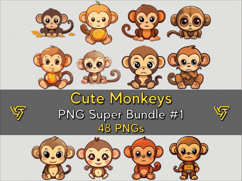 Cute Monkeys PNG Bundle #1 - 48 High Resolution, Transparent, 300 DPI ...